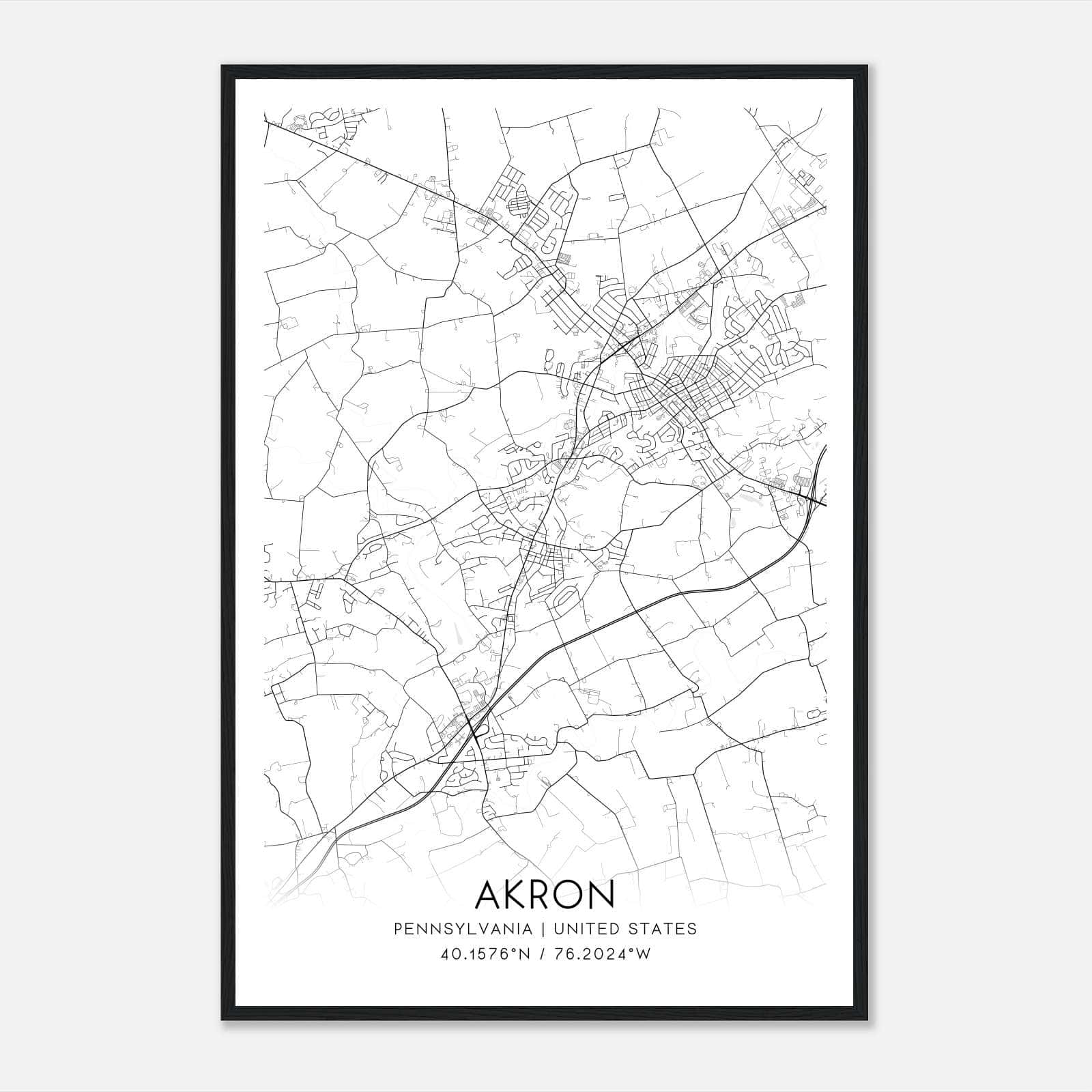 Akron Pennsylvania Map Poster, Modern Home Decor Wall Art Print ...