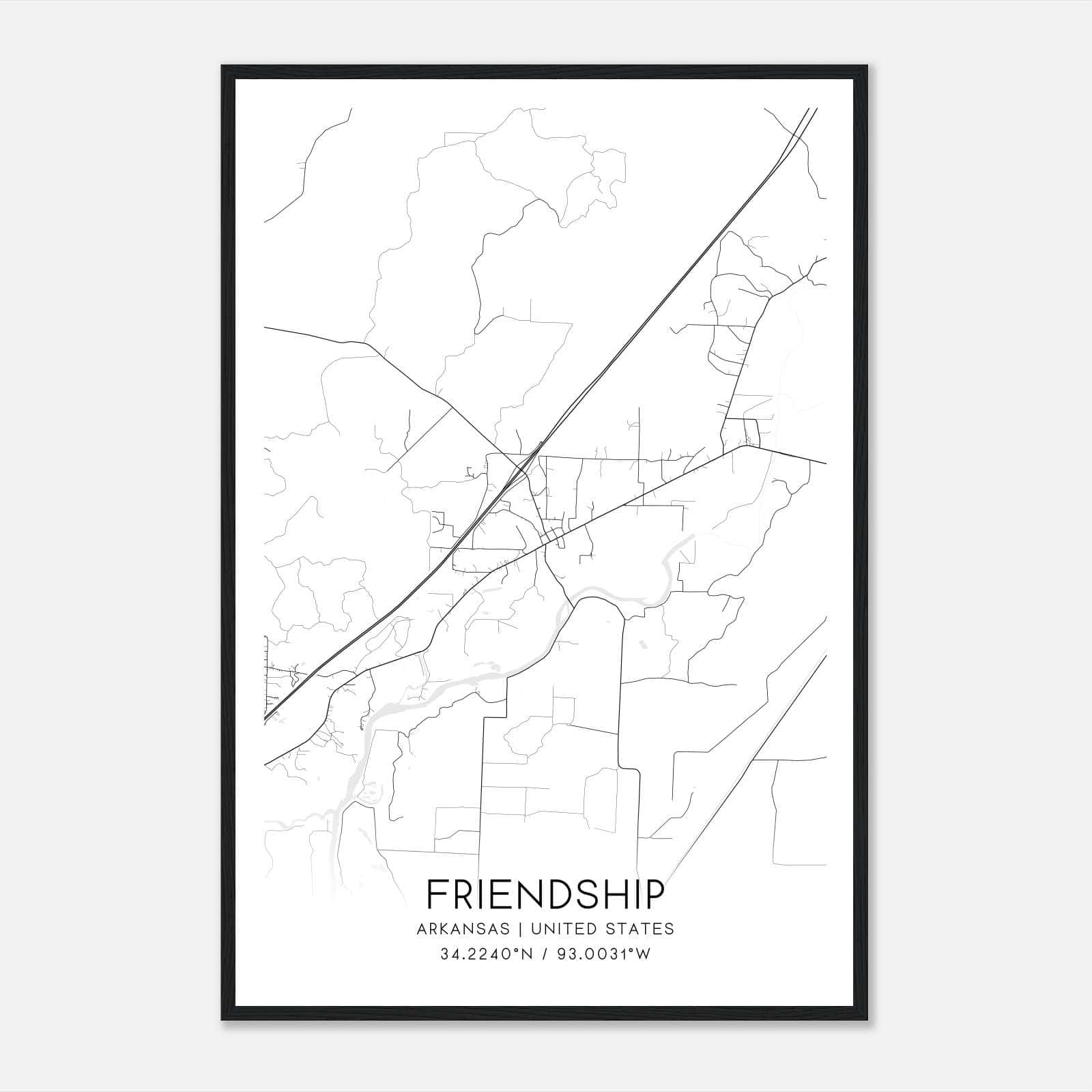 Friendship Arkansas Map Poster, Modern Home Decor Wall Art Print ...