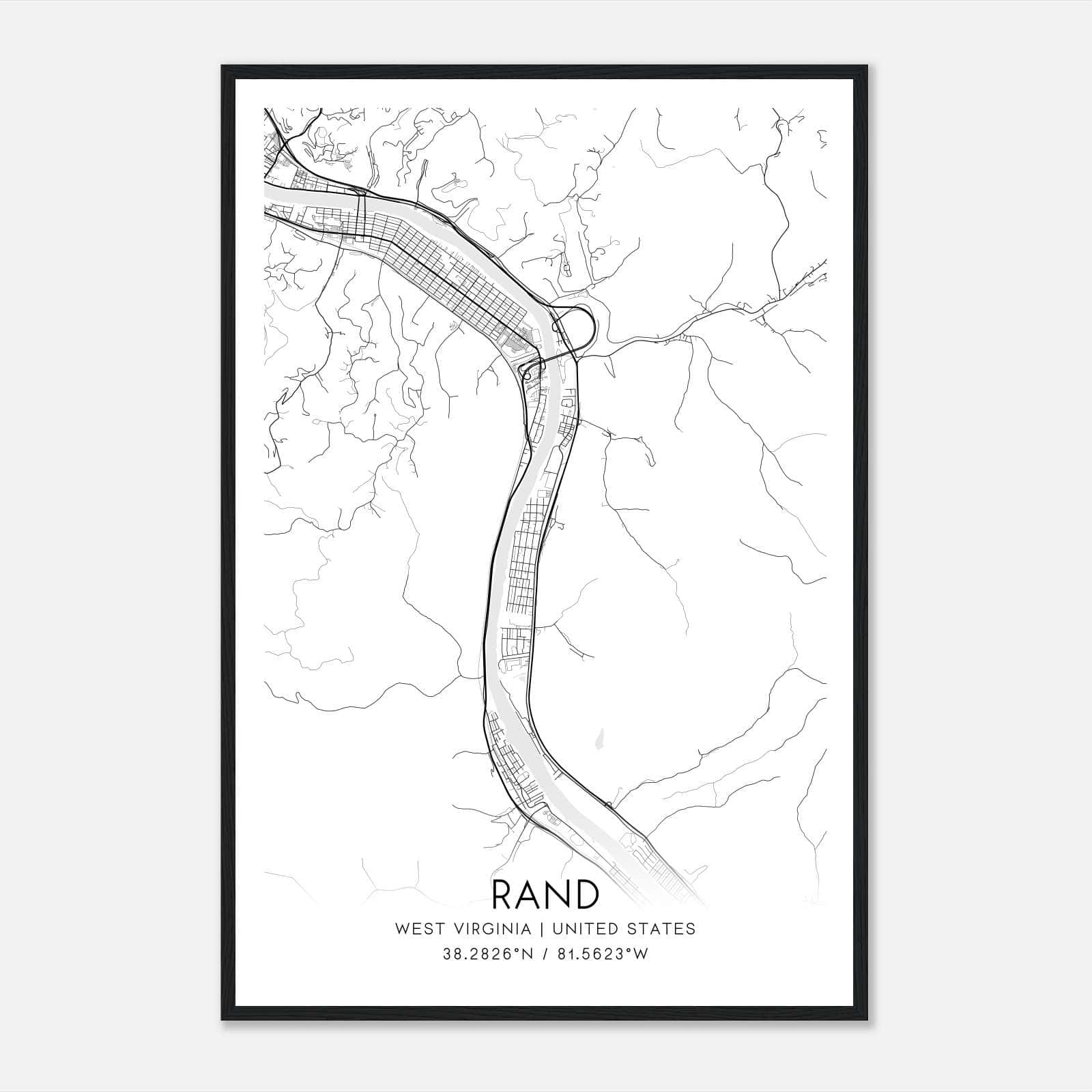 Rand West Virginia Map Poster, Modern Home Decor Wall Art Print ...