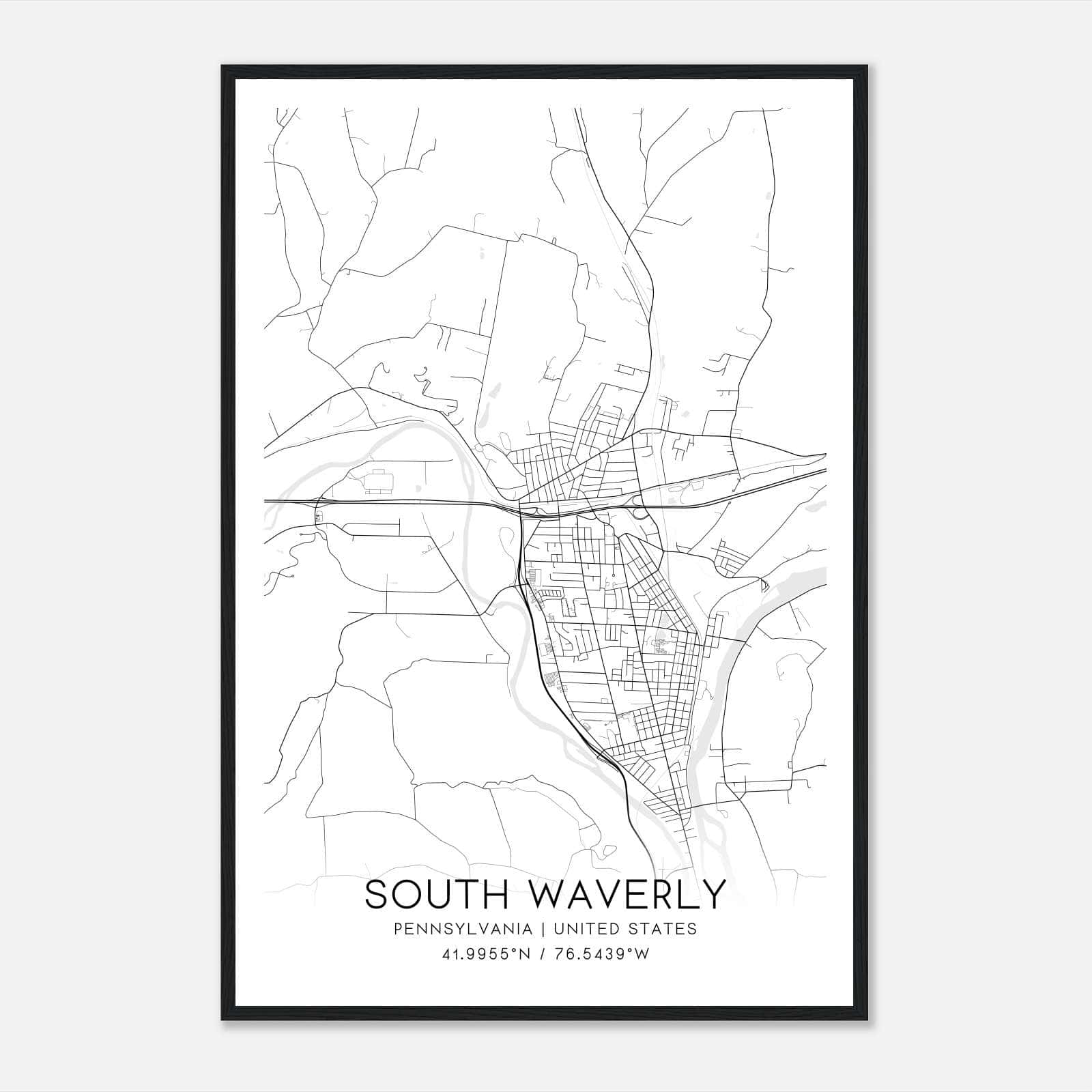 South Waverly Pennsylvania Map Poster, Modern Home Decor Wall Art Print ...