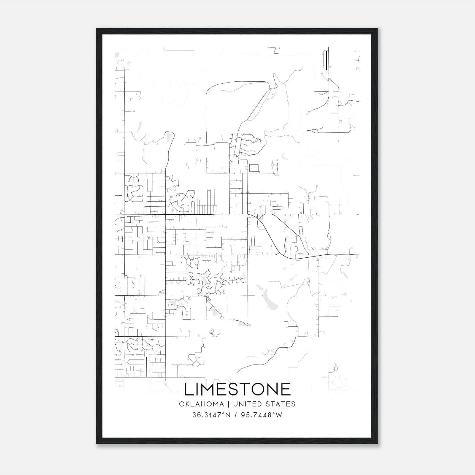 Limestone Oklahoma Map Poster, Modern Home Decor Wall Art Print ...
