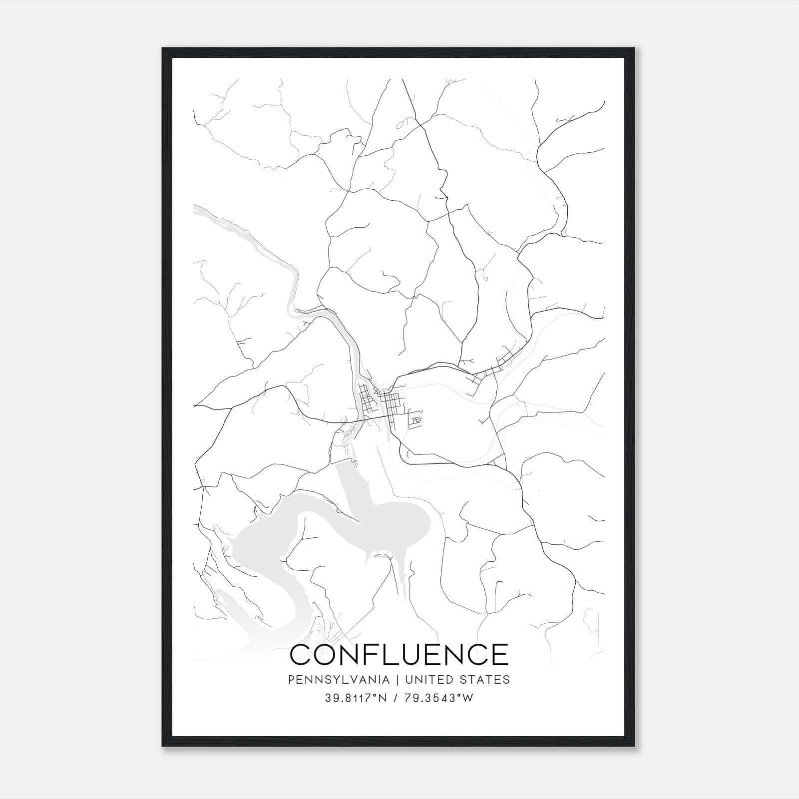 Confluence Pennsylvania Map Poster, Modern Home Decor Wall Art Print ...