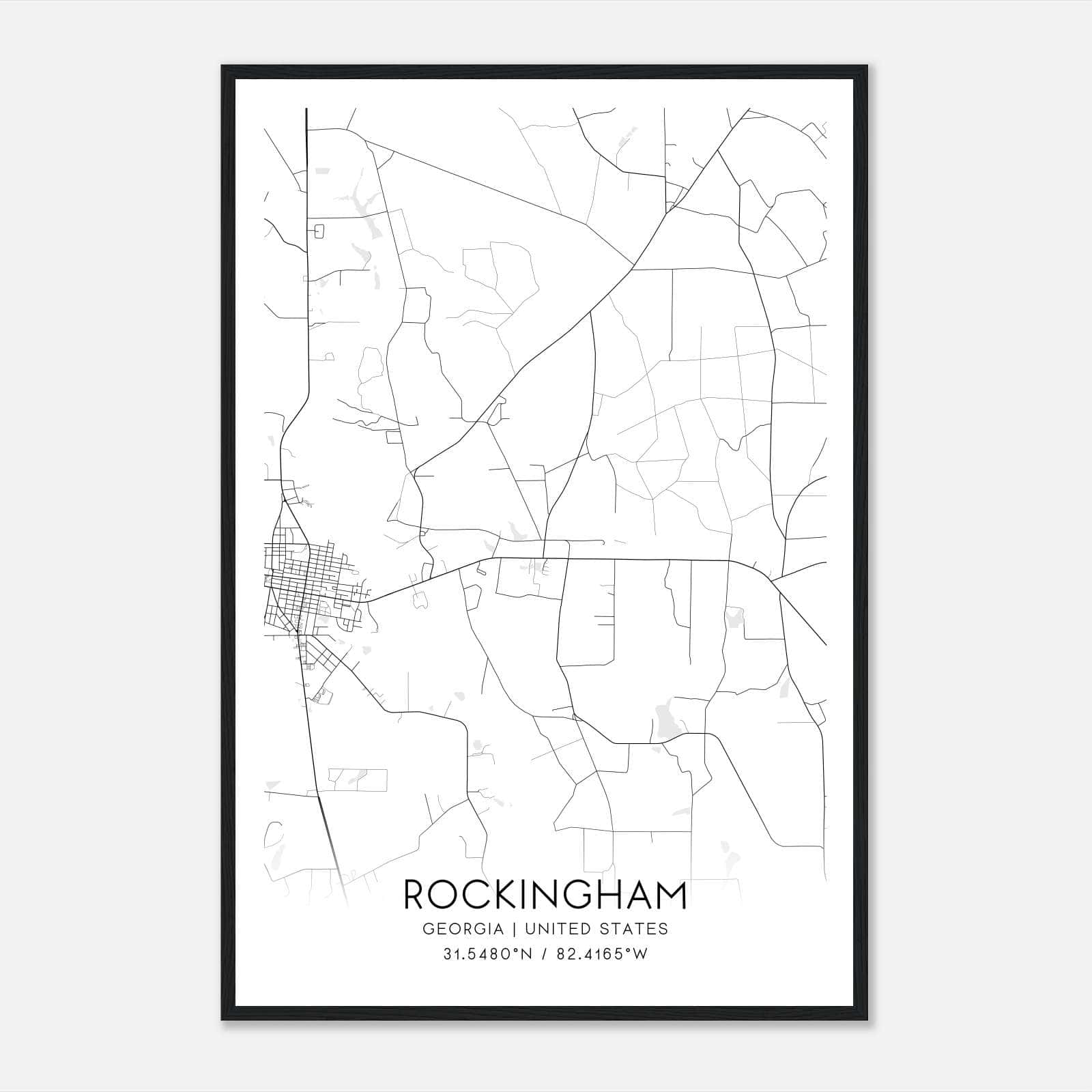 Rockingham Georgia Map Poster, Modern Home Decor Wall Art Print ...