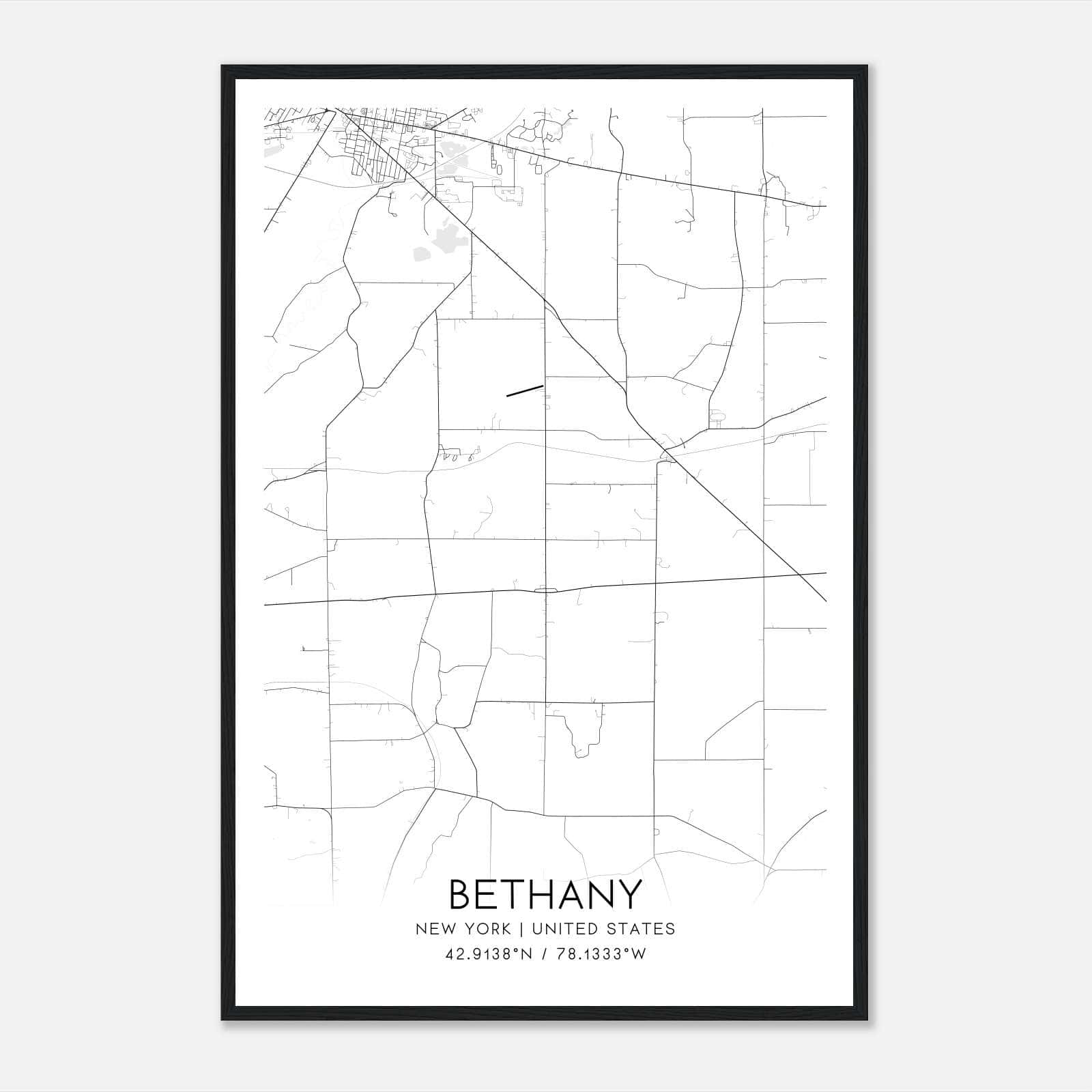 Bethany New York Map Poster, Modern Home Decor Wall Art Print - Custom ...