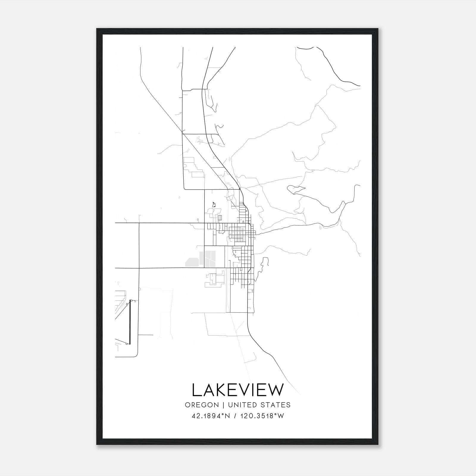 Lakeview Oregon Map Poster, Modern Home Decor Wall Art Print - Custom ...