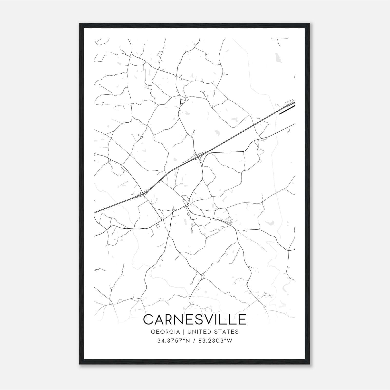 Carnesville Georgia Map Poster, Modern Home Decor Wall Art Print ...