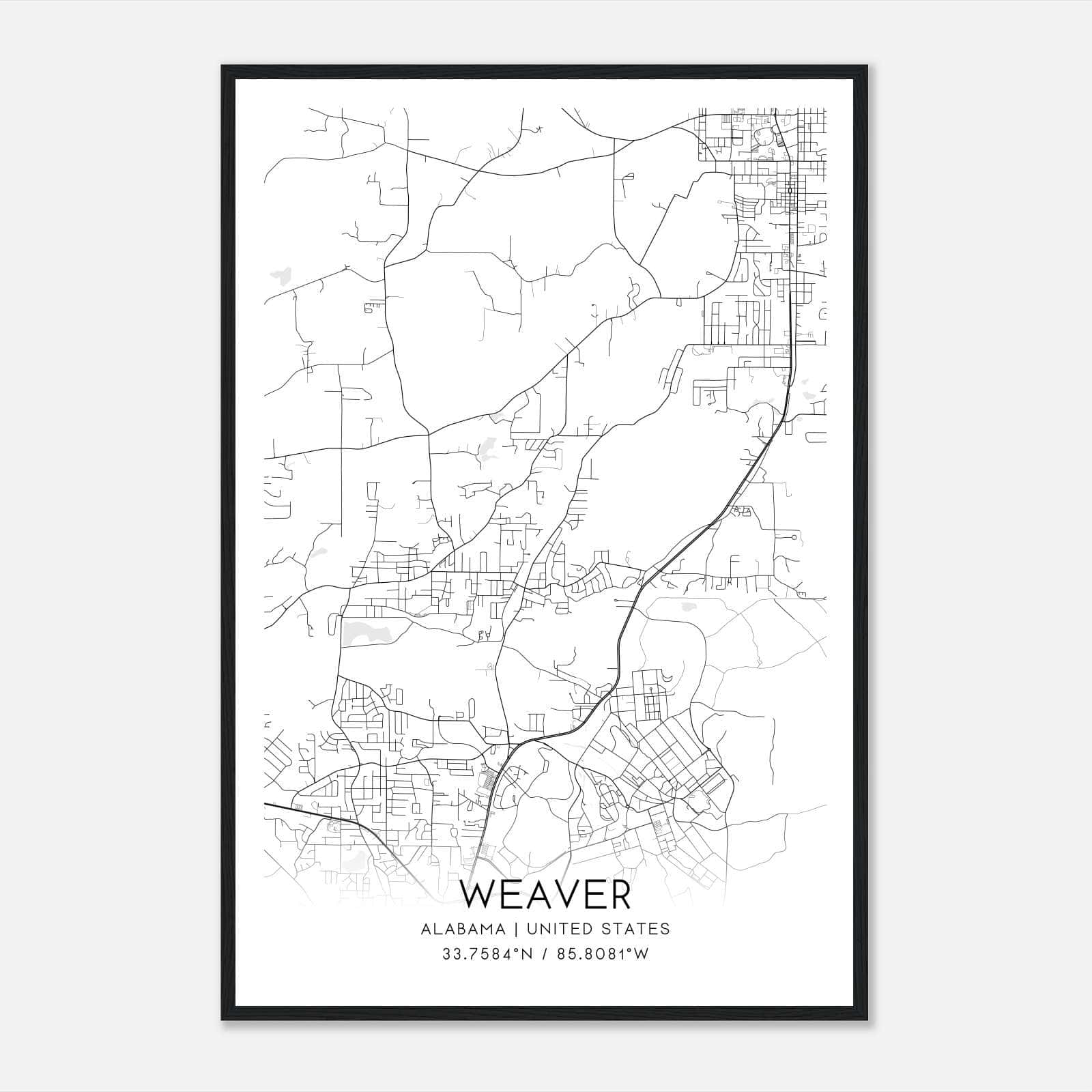 Weaver Alabama Map Poster, Modern Home Decor Wall Art Print - Custom ...