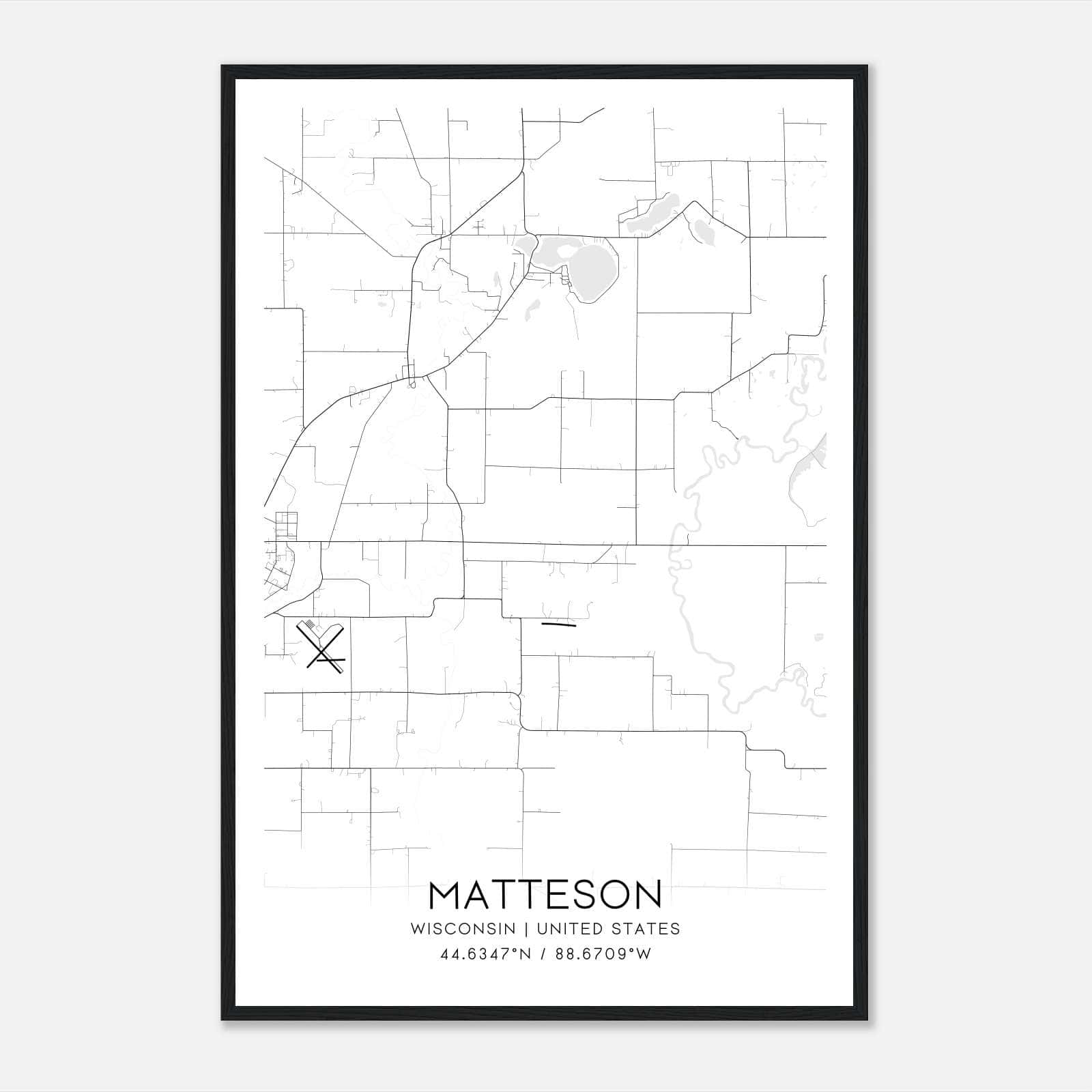 Matteson Wisconsin Map Poster, Modern Home Decor Wall Art Print ...