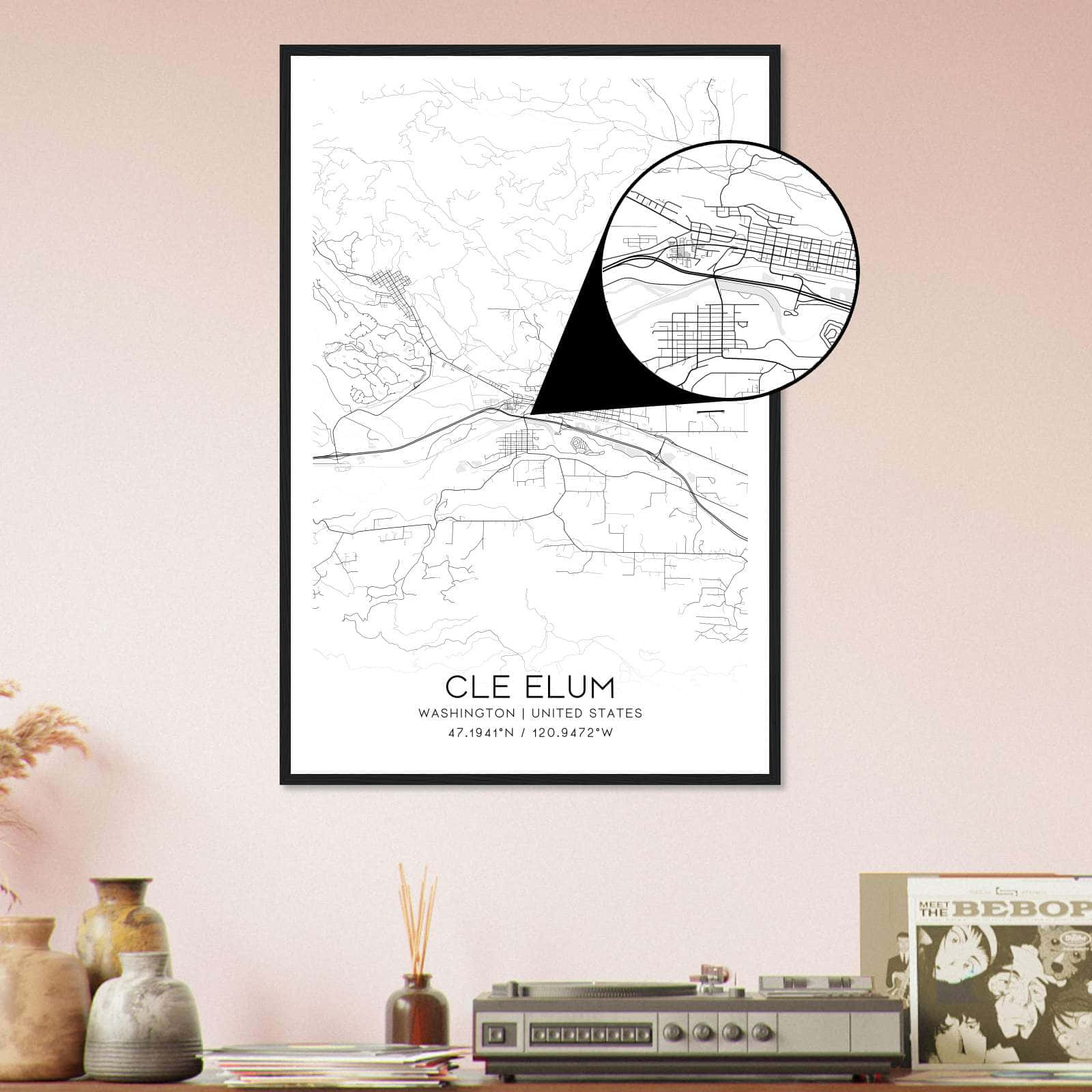 Cle Elum Washington Map Poster, Modern Home Decor Wall Art Print ...
