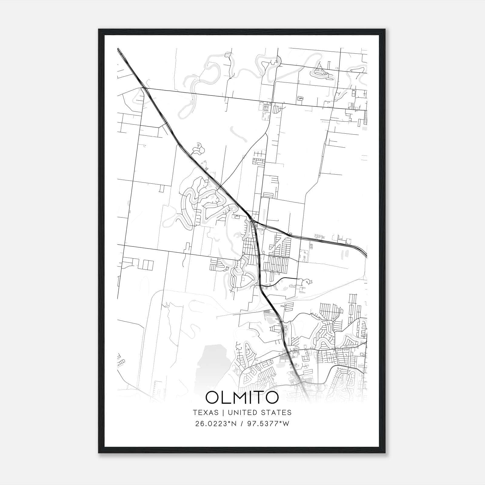 Olmito Texas Map Poster, Modern Home Decor Wall Art Print - Custom Maps ...