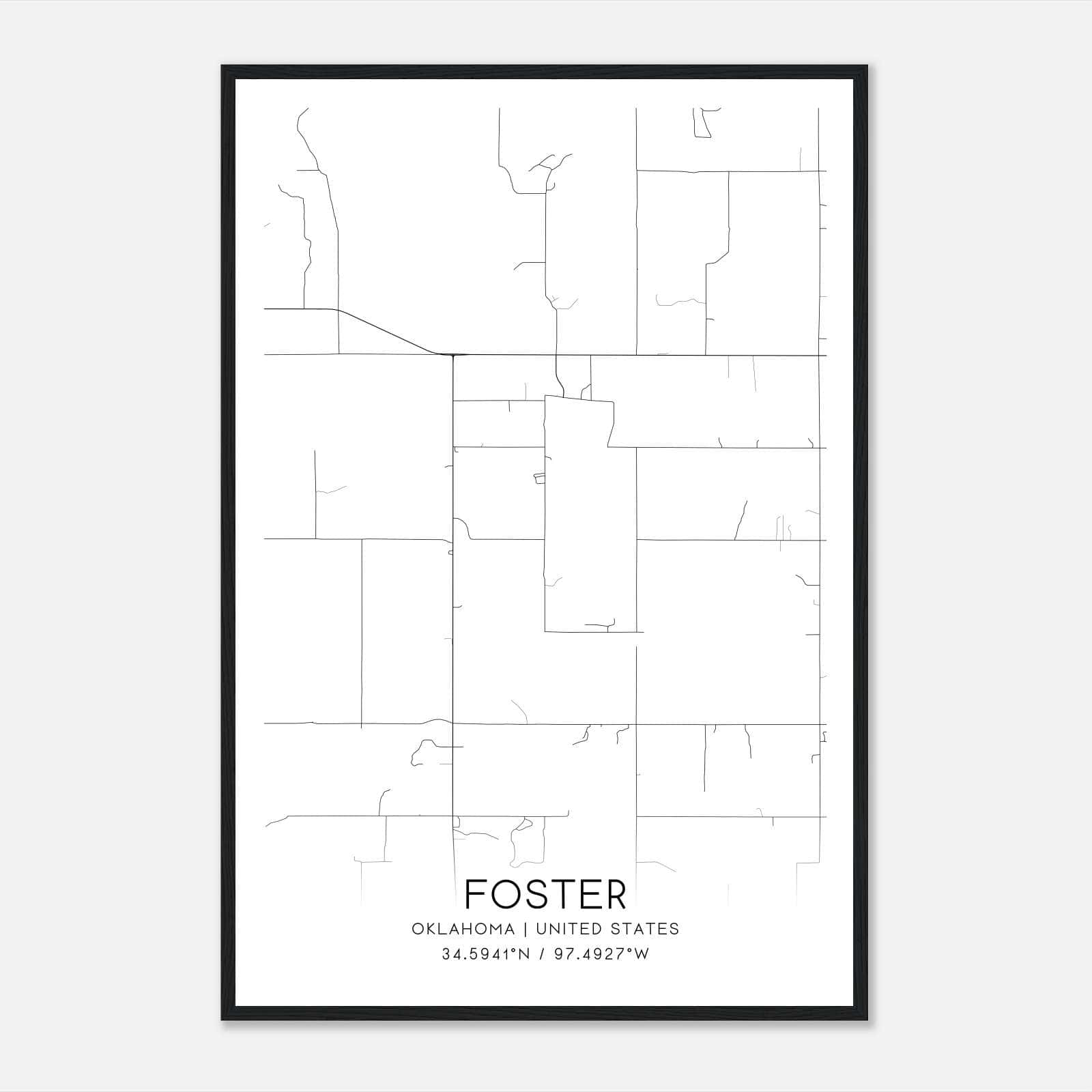Foster Oklahoma Map Poster, Modern Home Decor Wall Art Print - Custom ...
