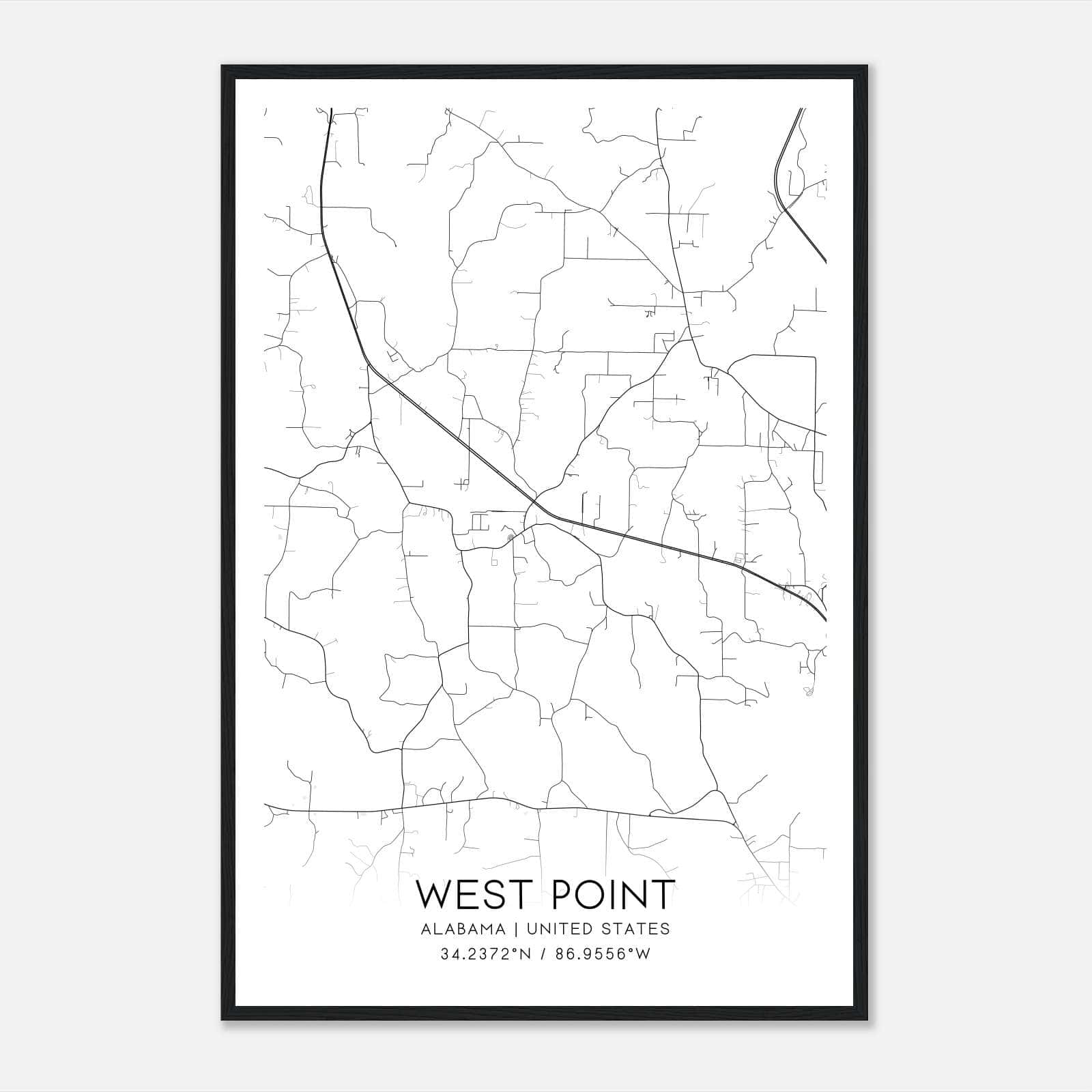 West Point Alabama Map Poster, Modern Home Decor Wall Art Print ...