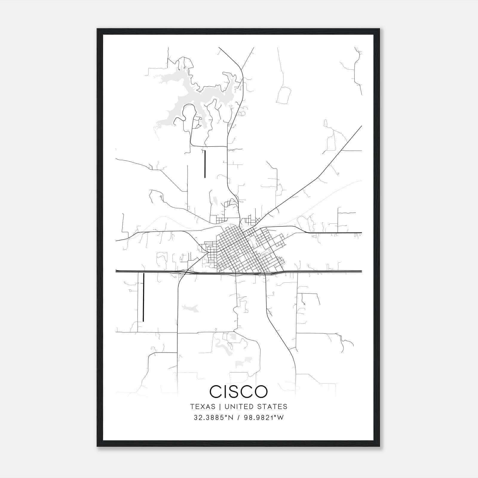 Cisco Texas Map Poster, Modern Home Decor Wall Art Print - Custom Maps ...