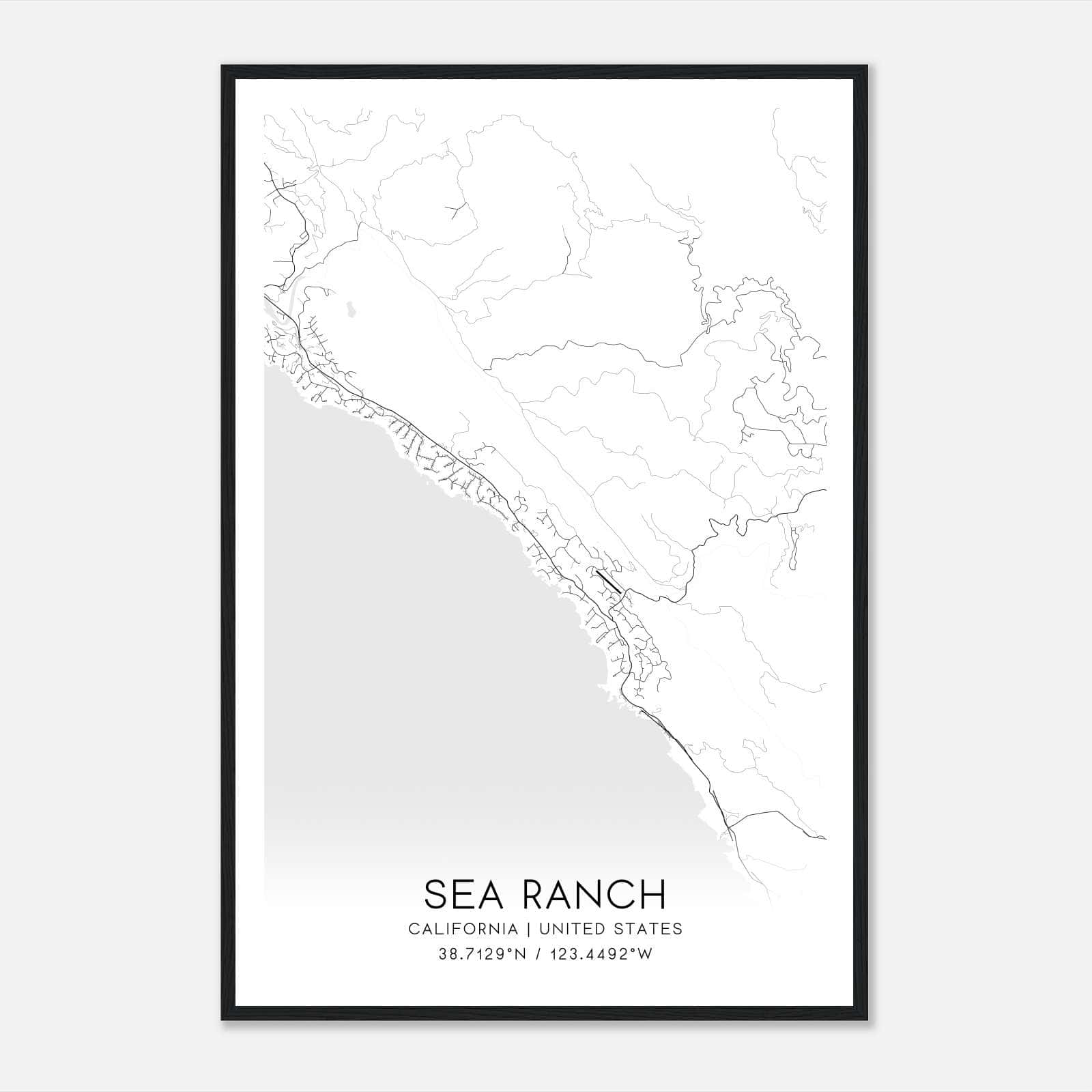Sea Ranch California Map Poster, Modern Home Decor Wall Art Print ...