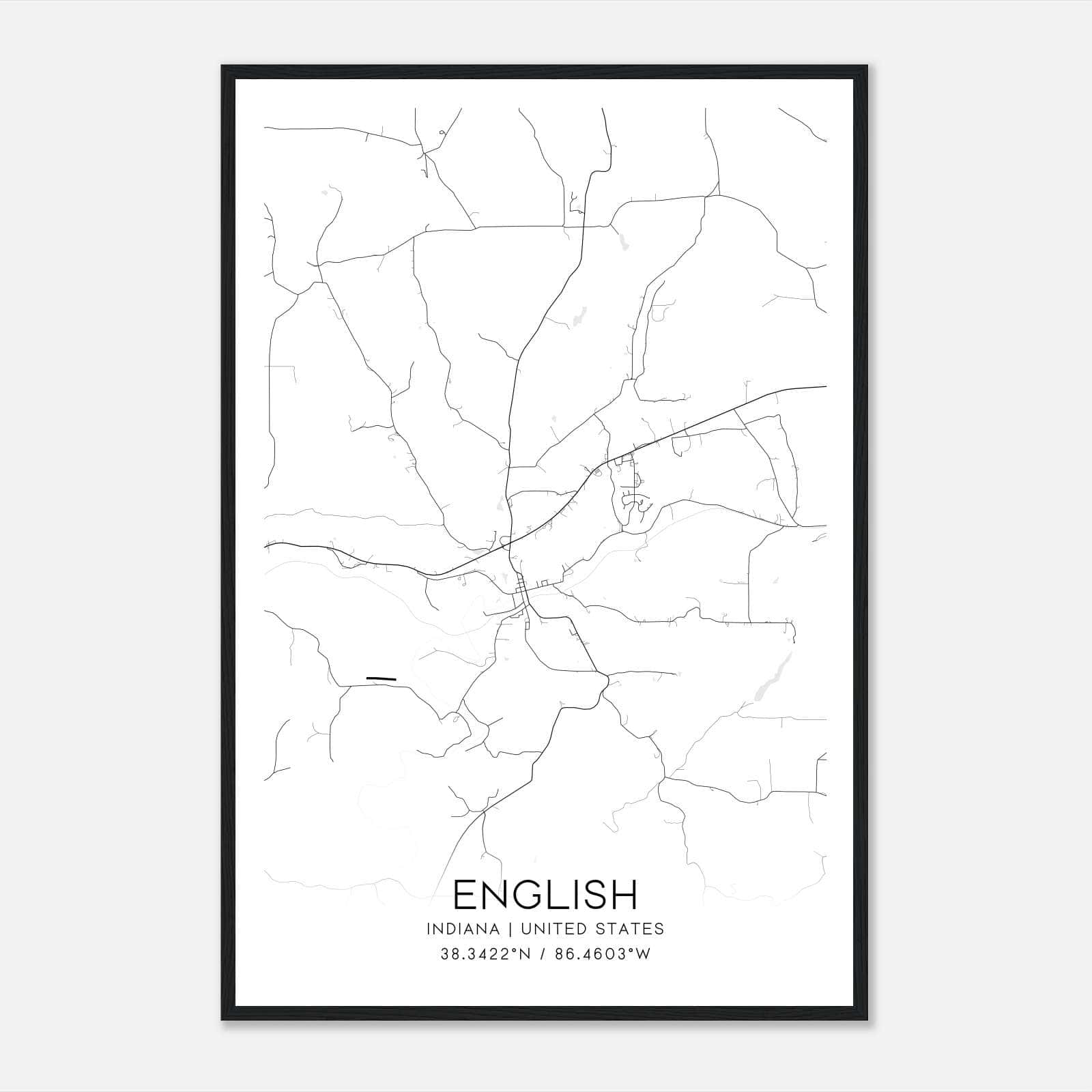 English Indiana Map Poster, Modern Home Decor Wall Art Print - Custom ...