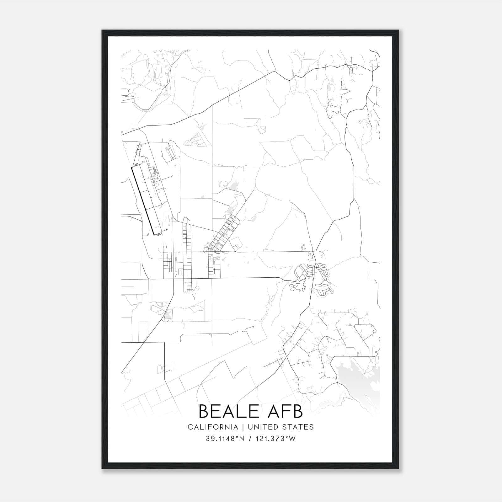 Beale Afb California Map Poster, Modern Home Decor Wall Art Print - Custom Maps & Posters