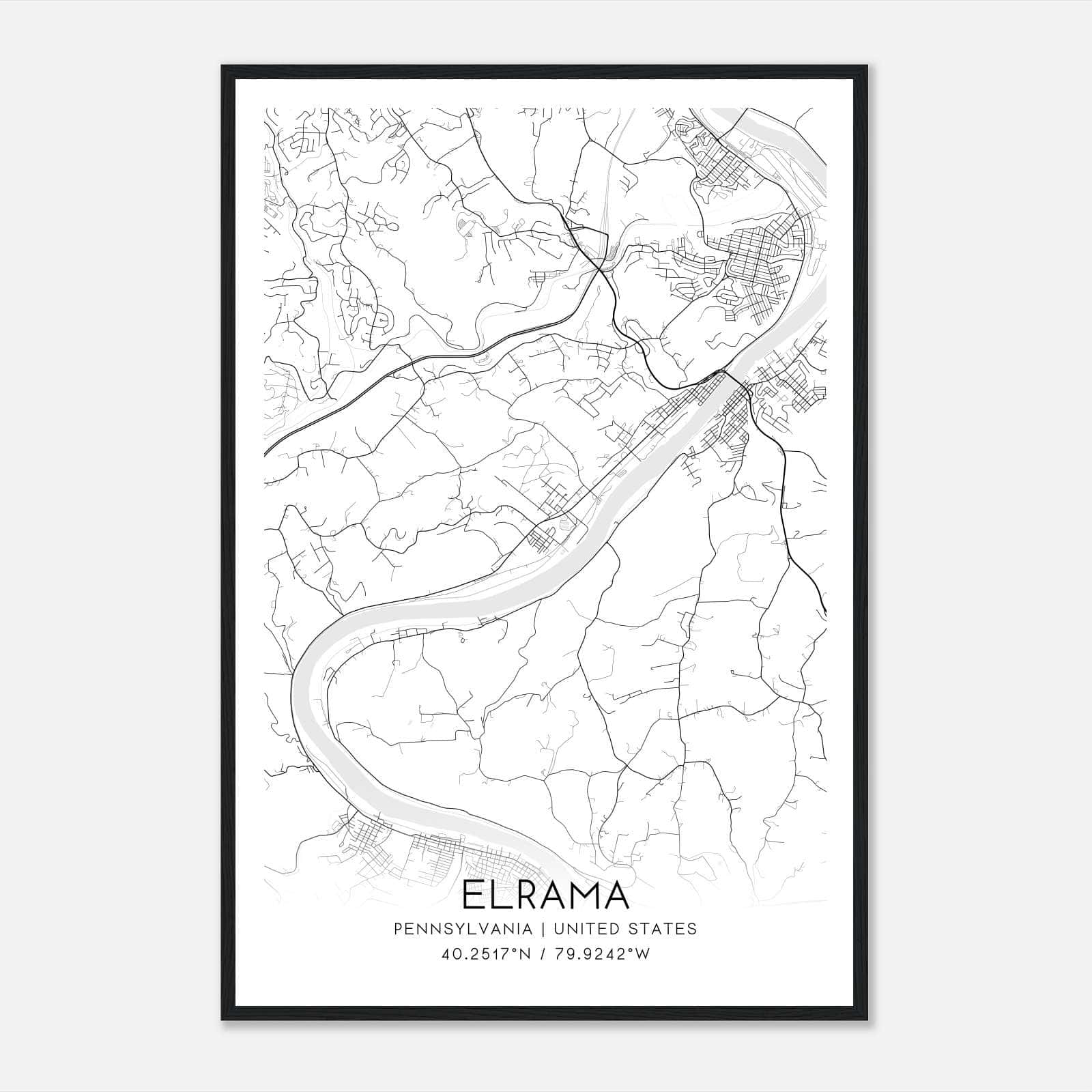 Elrama Pennsylvania Map Poster, Modern Home Decor Wall Art Print ...
