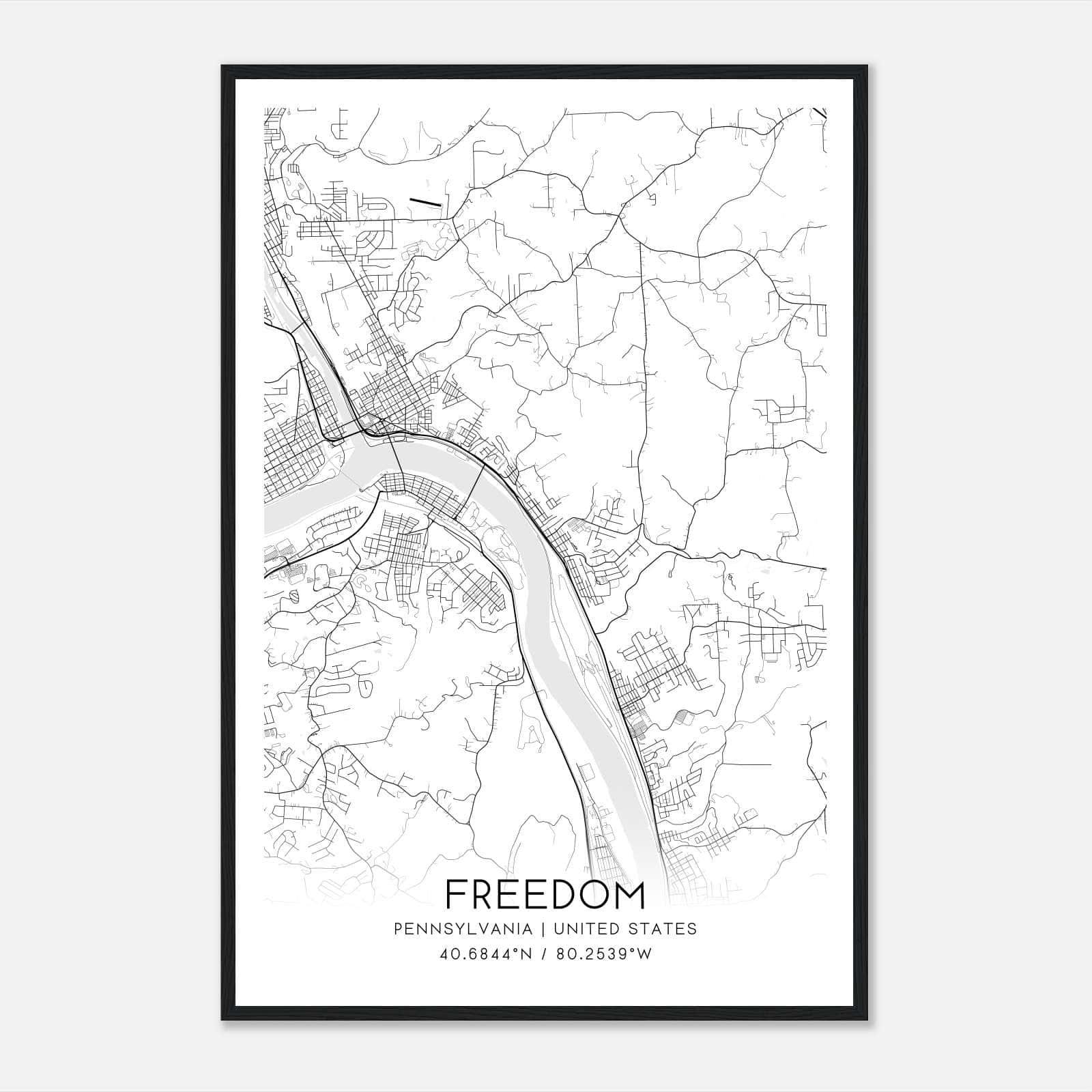 Freedom Pennsylvania Map Poster, Modern Home Decor Wall Art Print ...