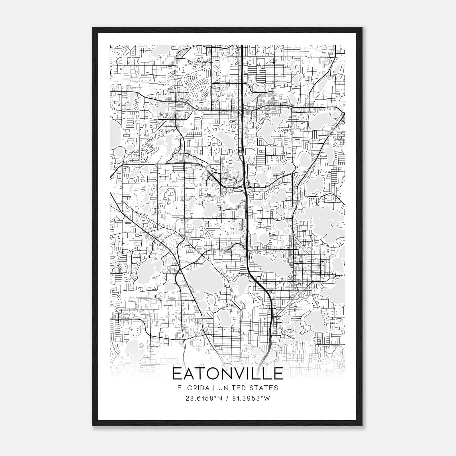 Eatonville Florida Map Poster, Modern Home Decor Wall Art Print - Custom Maps & Posters