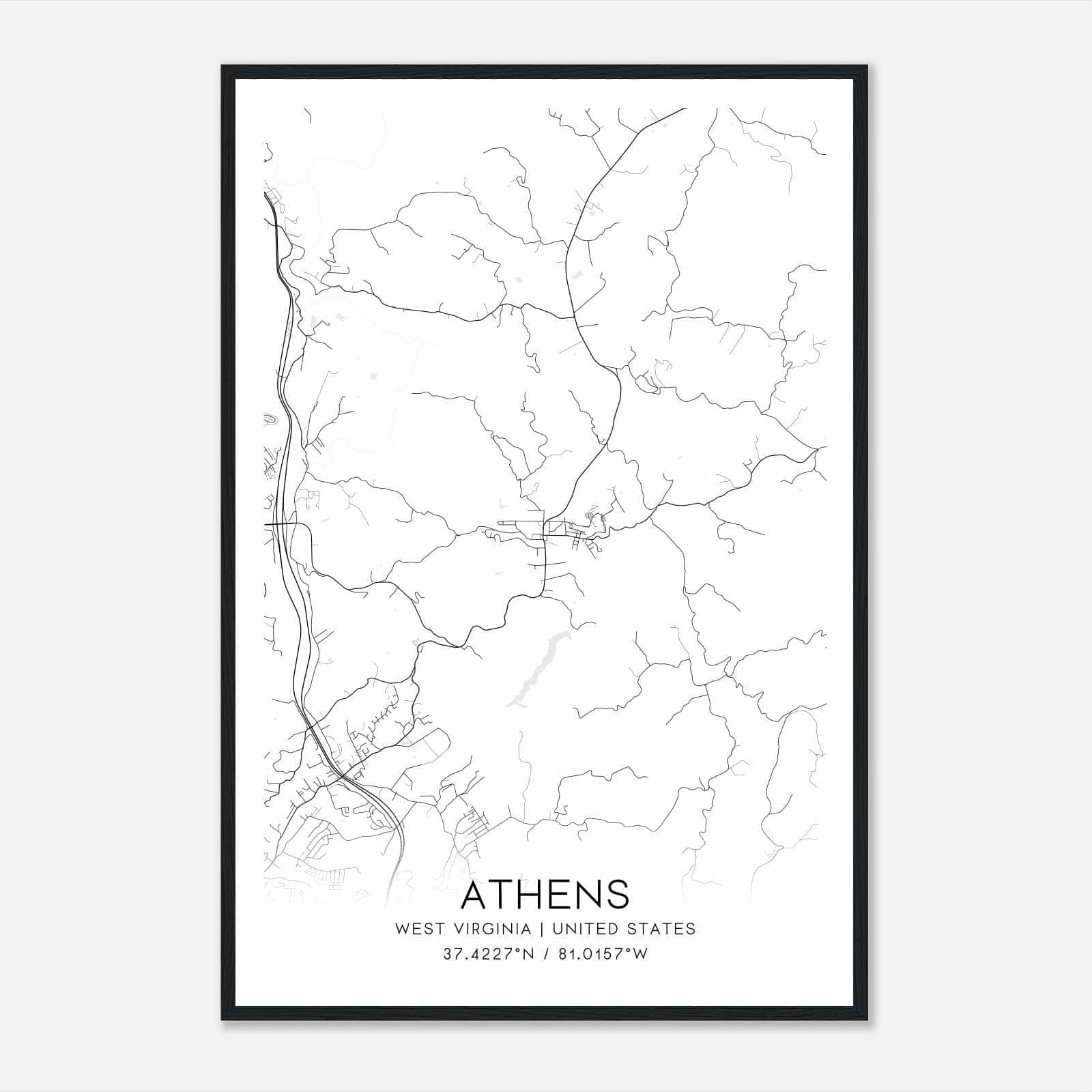 Athens West Virginia Map Poster, Modern Home Decor Wall Art Print ...