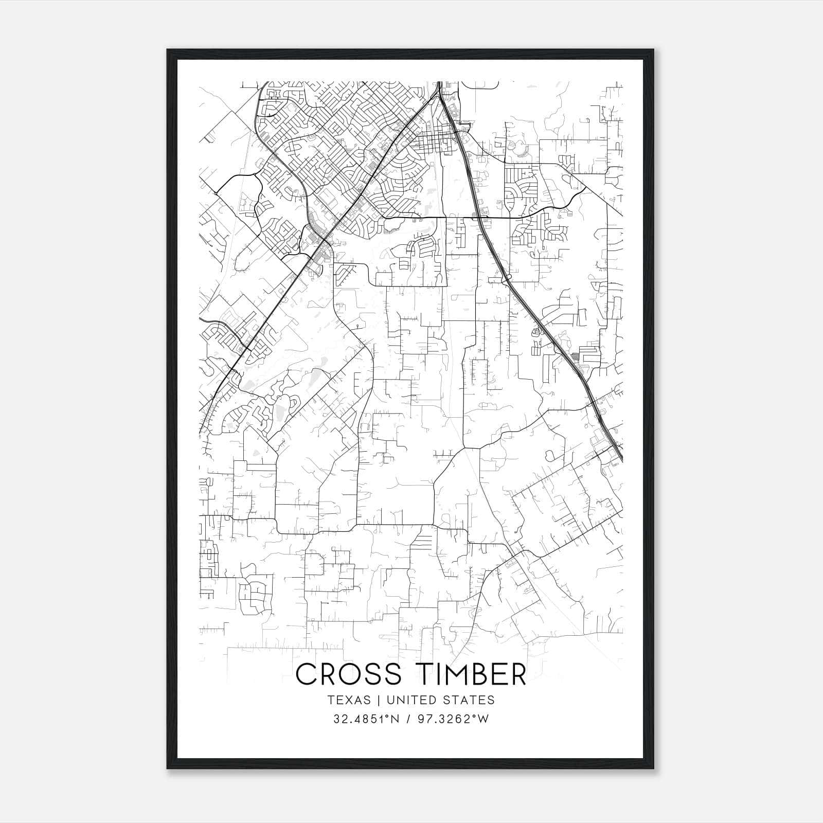Cross Timber Texas Map Poster, Modern Home Decor Wall Art Print ...