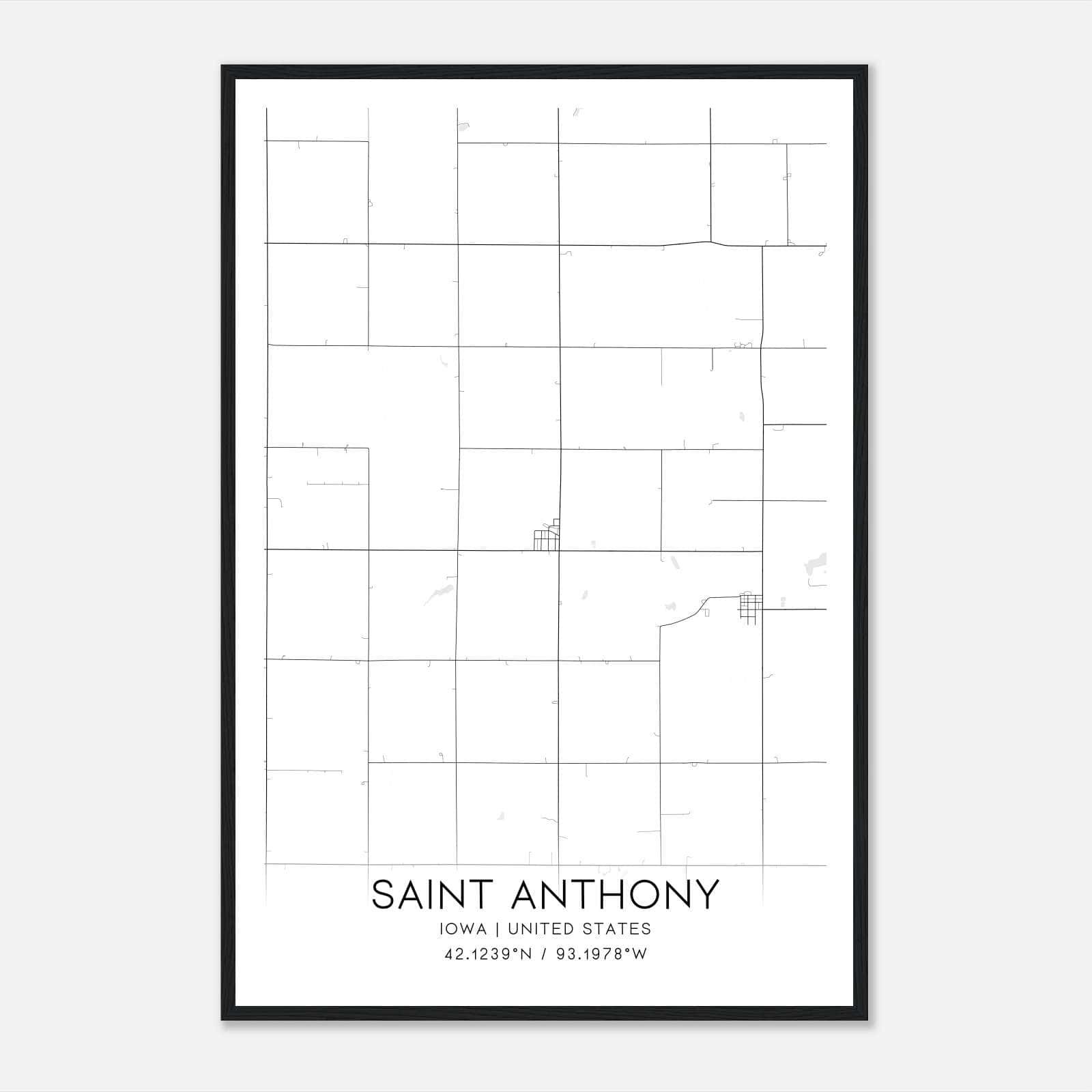 Saint Anthony Iowa Map Poster, Modern Home Decor Wall Art Print ...