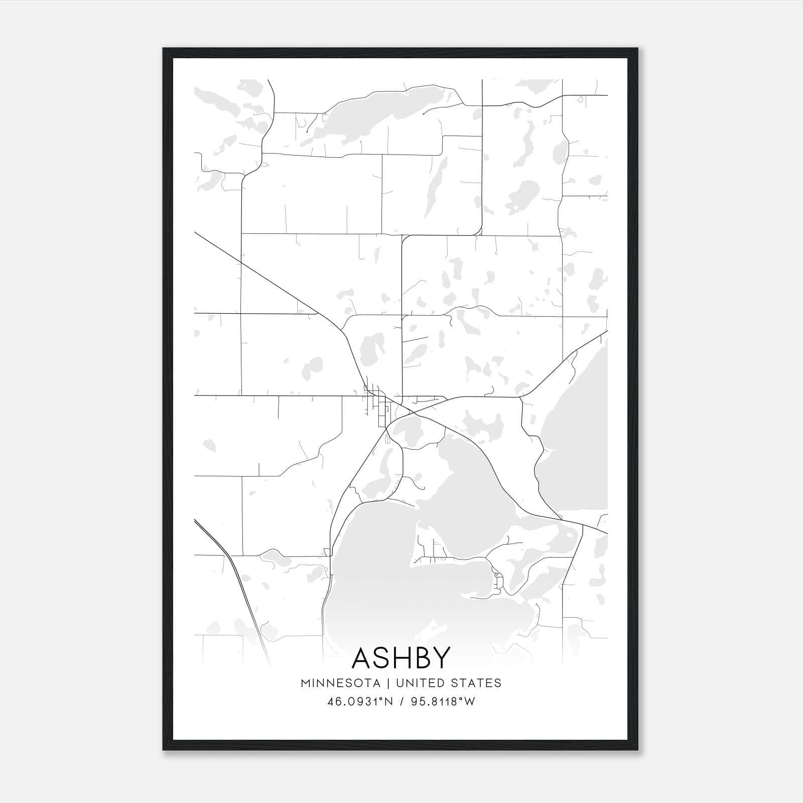 Ashby Minnesota Map Poster, Modern Home Decor Wall Art Print - Custom ...