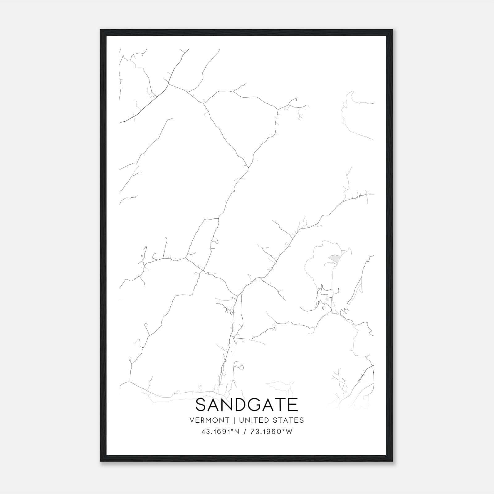Sandgate Vermont Map Poster, Modern Home Decor Wall Art Print - Custom ...