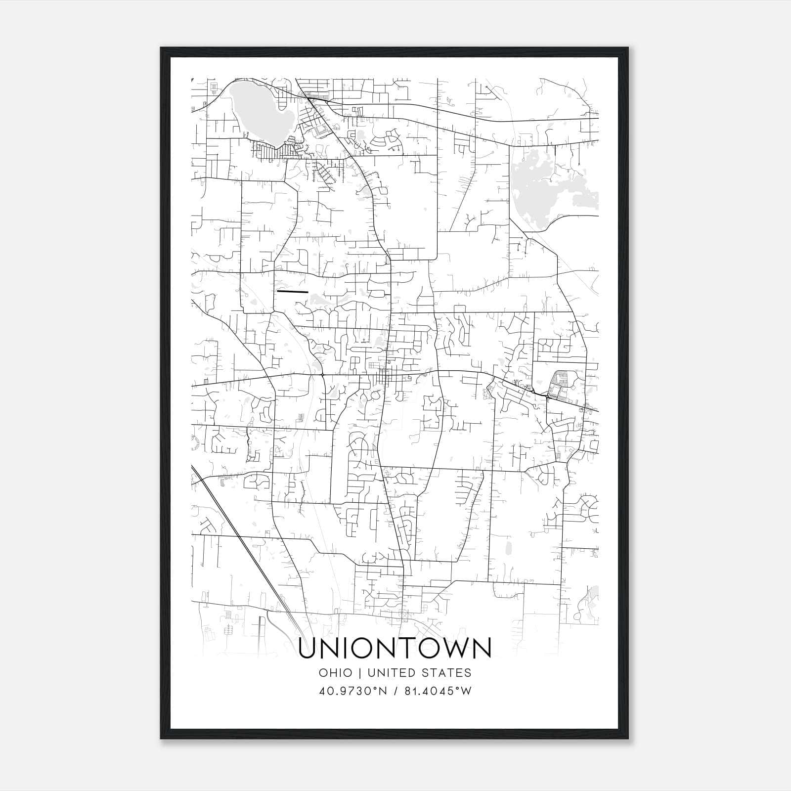 Uniontown Ohio Map Poster, Modern Home Decor Wall Art Print - Custom Maps & Posters