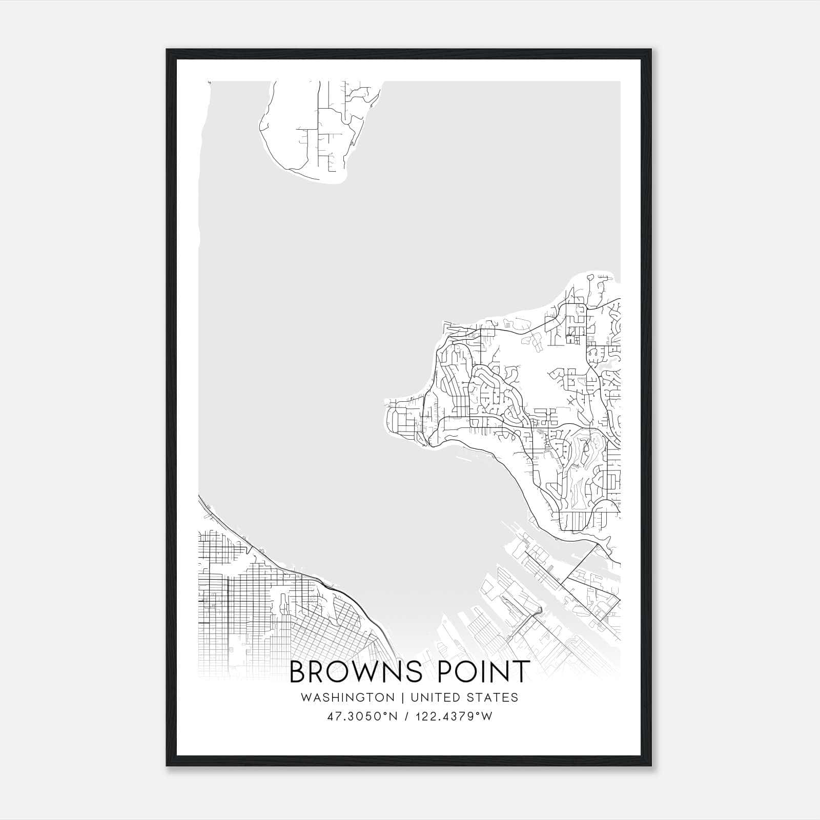 Browns Point Washington Map Poster, Modern Home Decor Wall Art Print ...