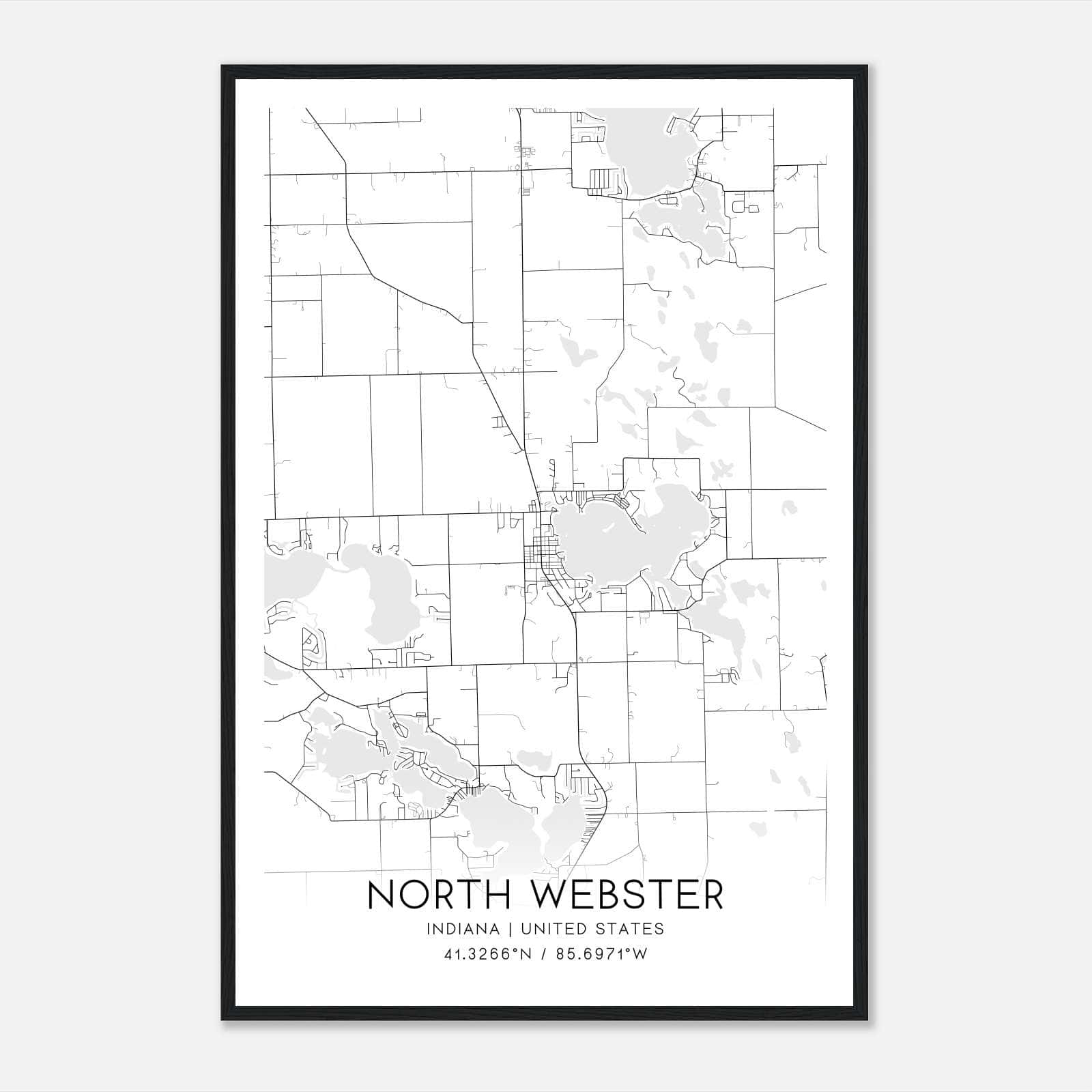 North Webster Indiana Map Poster, Modern Home Decor Wall Art Print ...