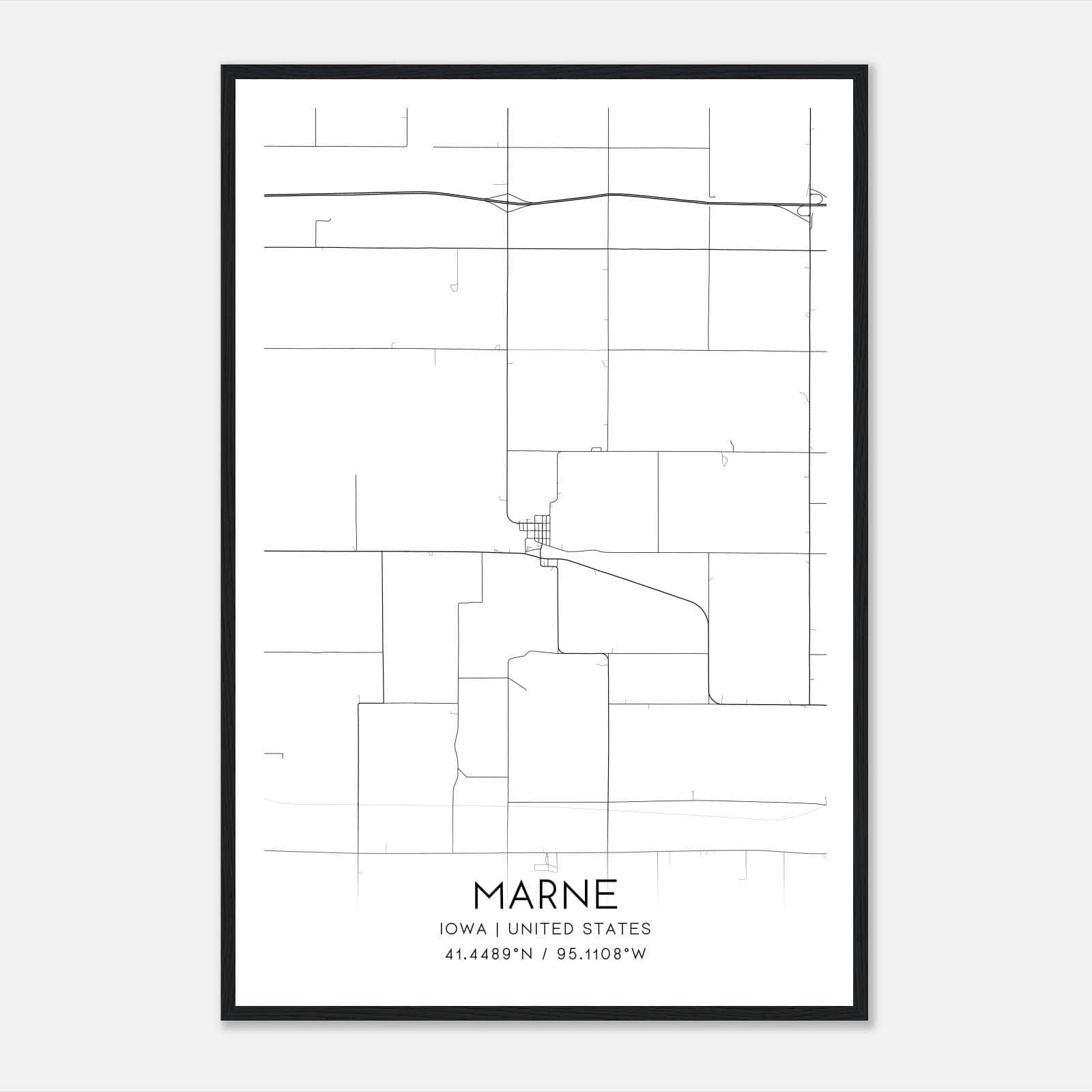 Marne Iowa Map Poster, Modern Home Decor Wall Art Print - Custom Maps ...