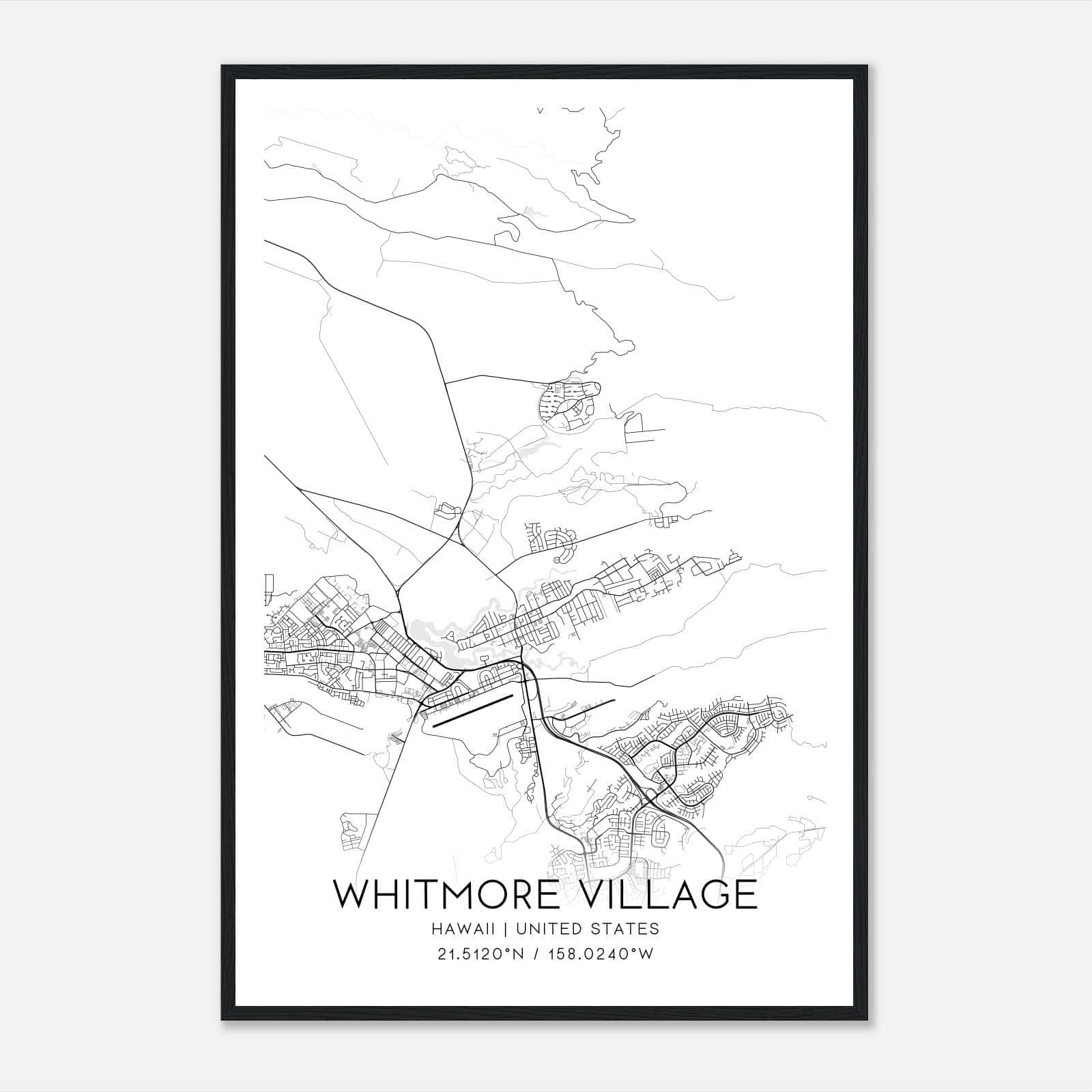 Whitmore Village Hawaii Map Poster, Modern Home Decor Wall Art Print ...