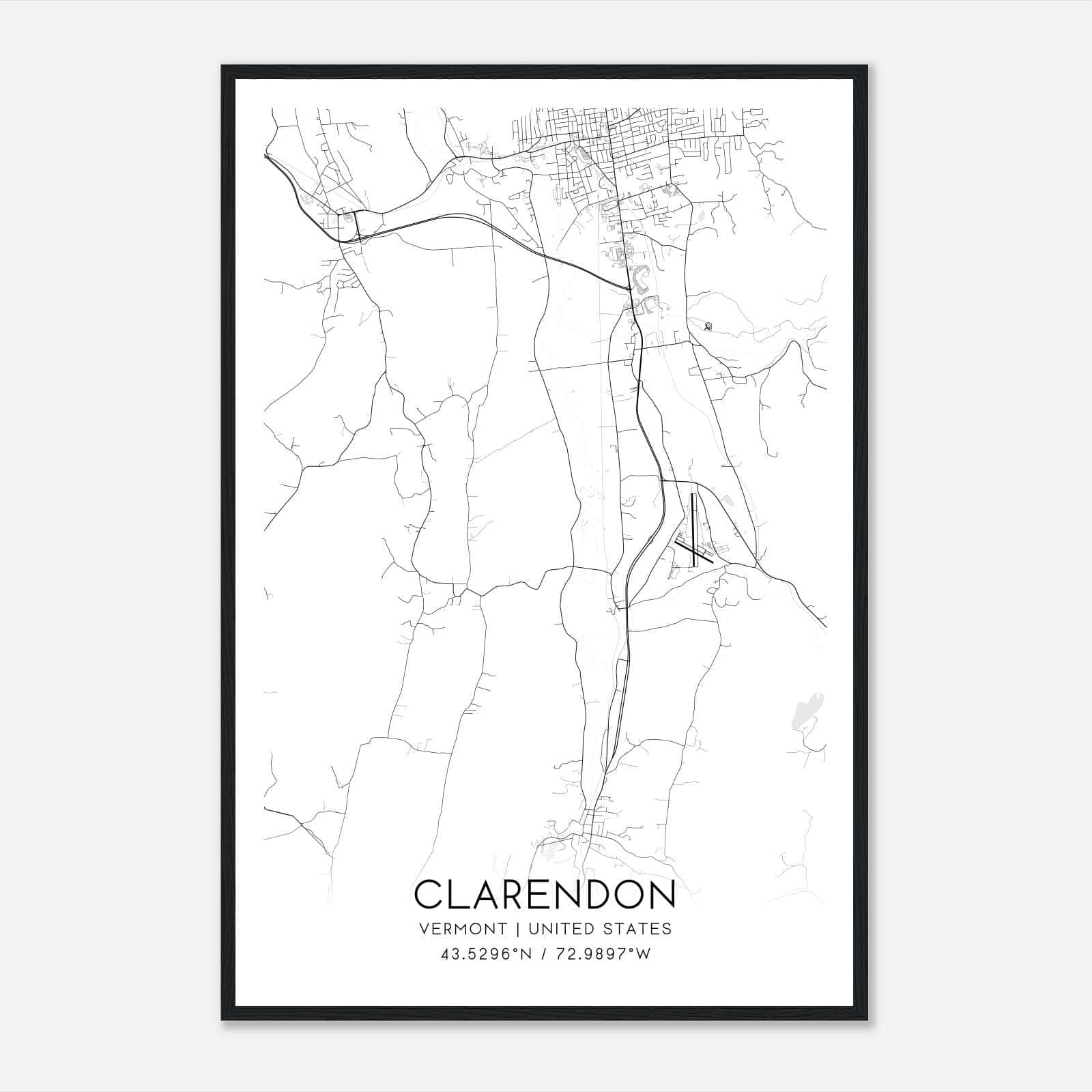 Clarendon Vermont Map Poster, Modern Home Decor Wall Art Print - Custom ...