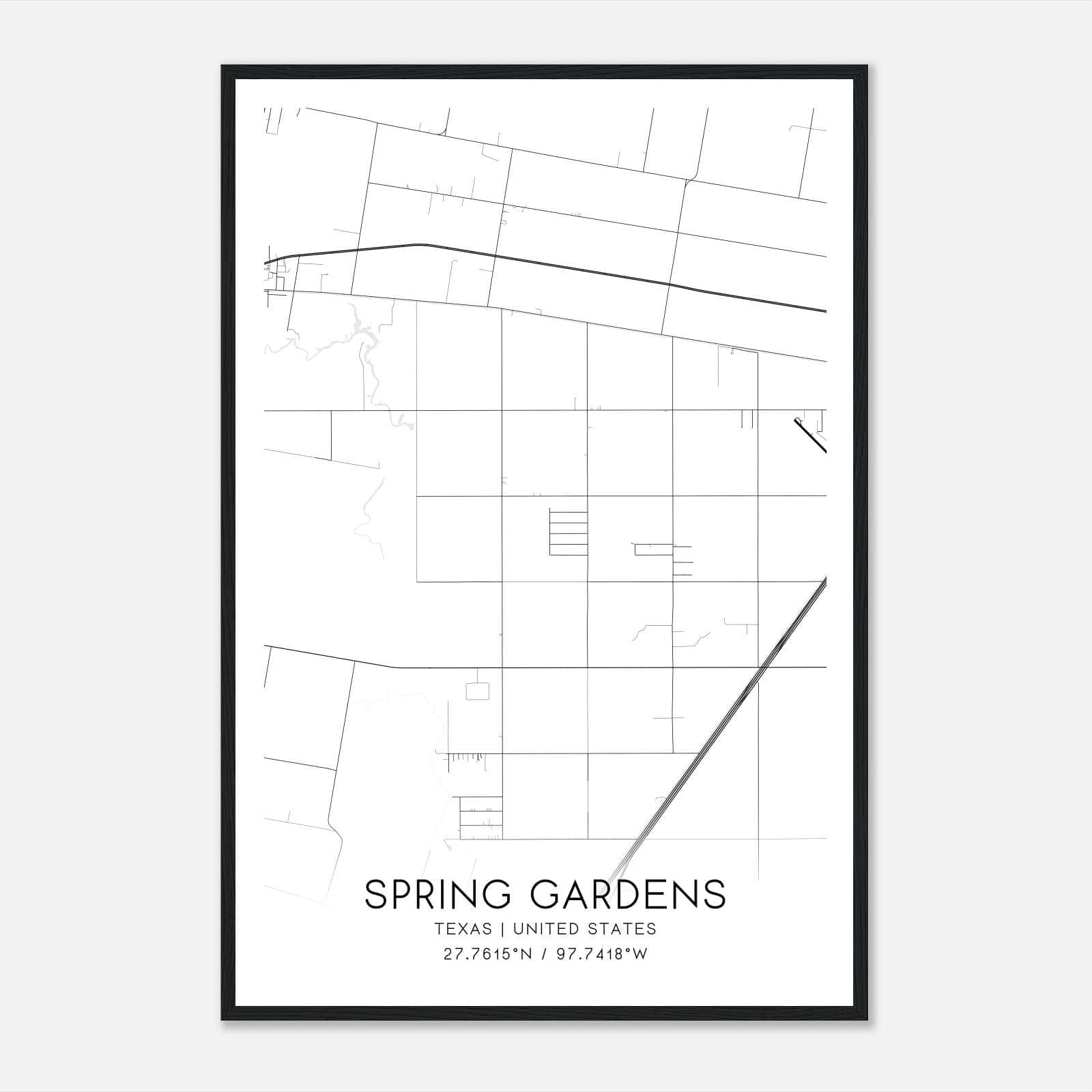 Spring Gardens Texas Map Poster, Modern Home Decor Wall Art Print ...