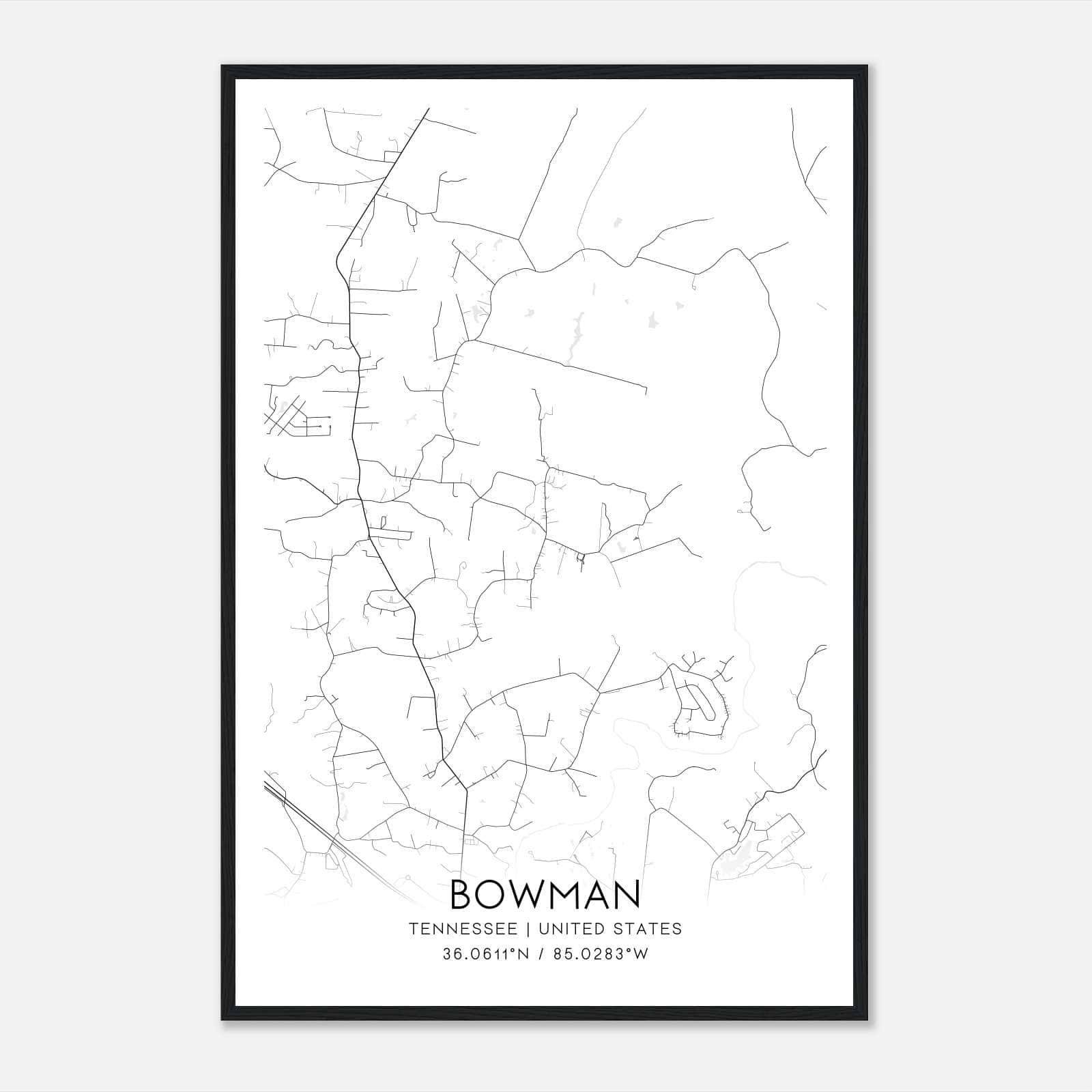 Bowman Tennessee Map Poster, Modern Home Decor Wall Art Print - Custom ...