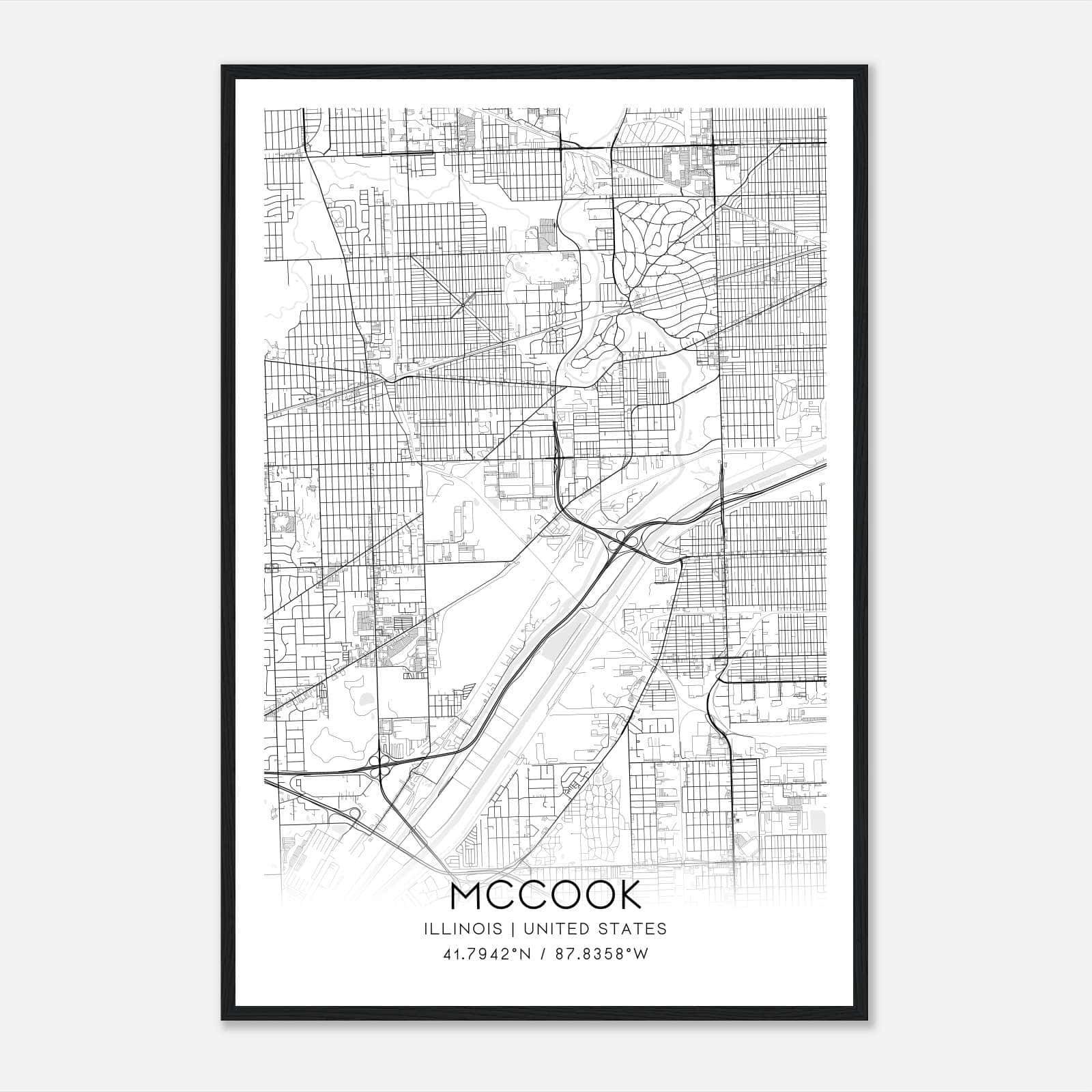 Mccook Illinois Map Poster, Modern Home Decor Wall Art Print - Custom ...