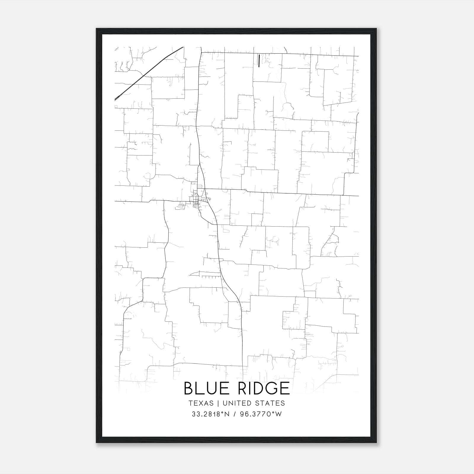 Blue Ridge Texas Map Poster, Modern Home Decor Wall Art Print - Custom ...