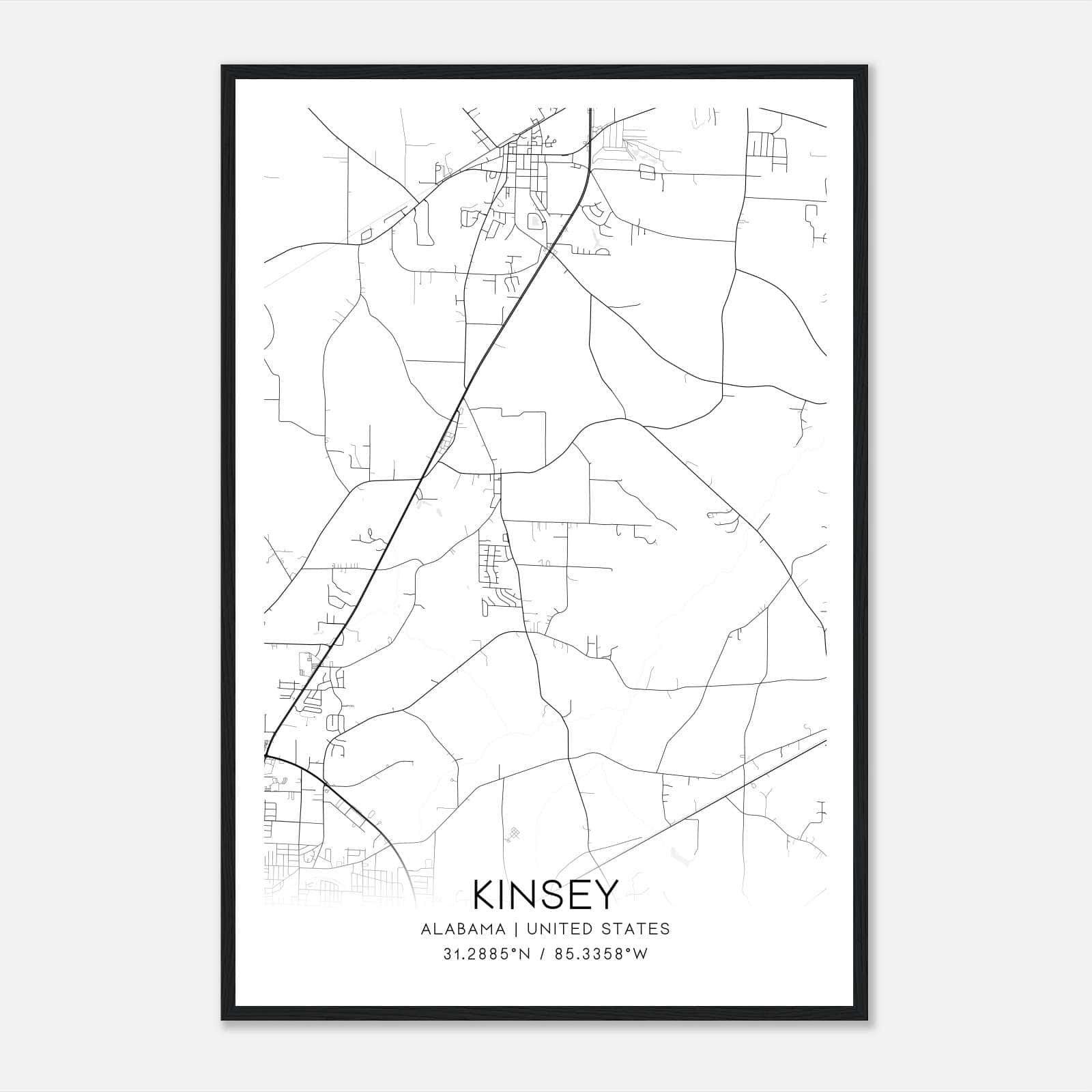 Kinsey Alabama Map Poster, Modern Home Decor Wall Art Print - Custom ...
