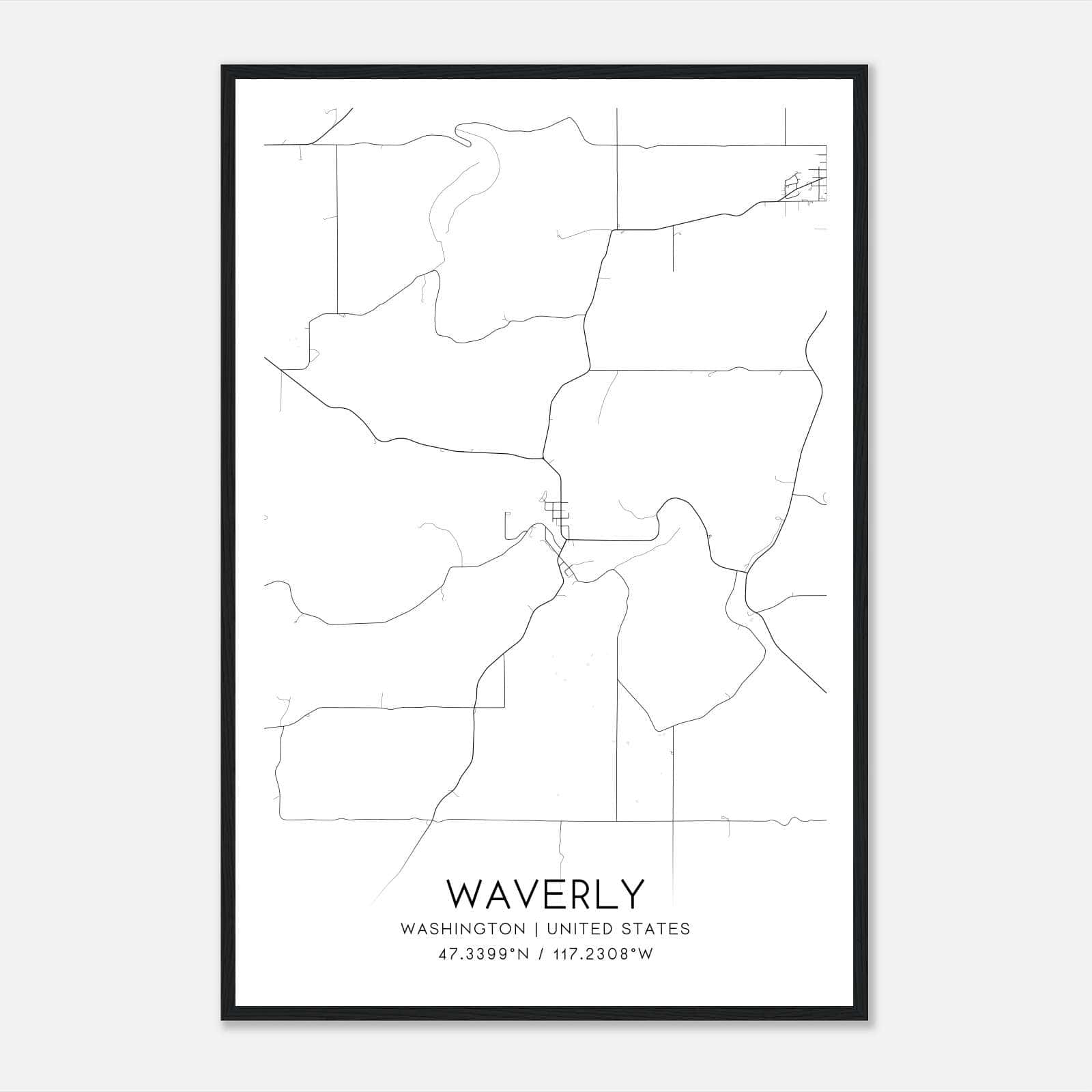 Waverly Washington Map Poster, Modern Home Decor Wall Art Print ...