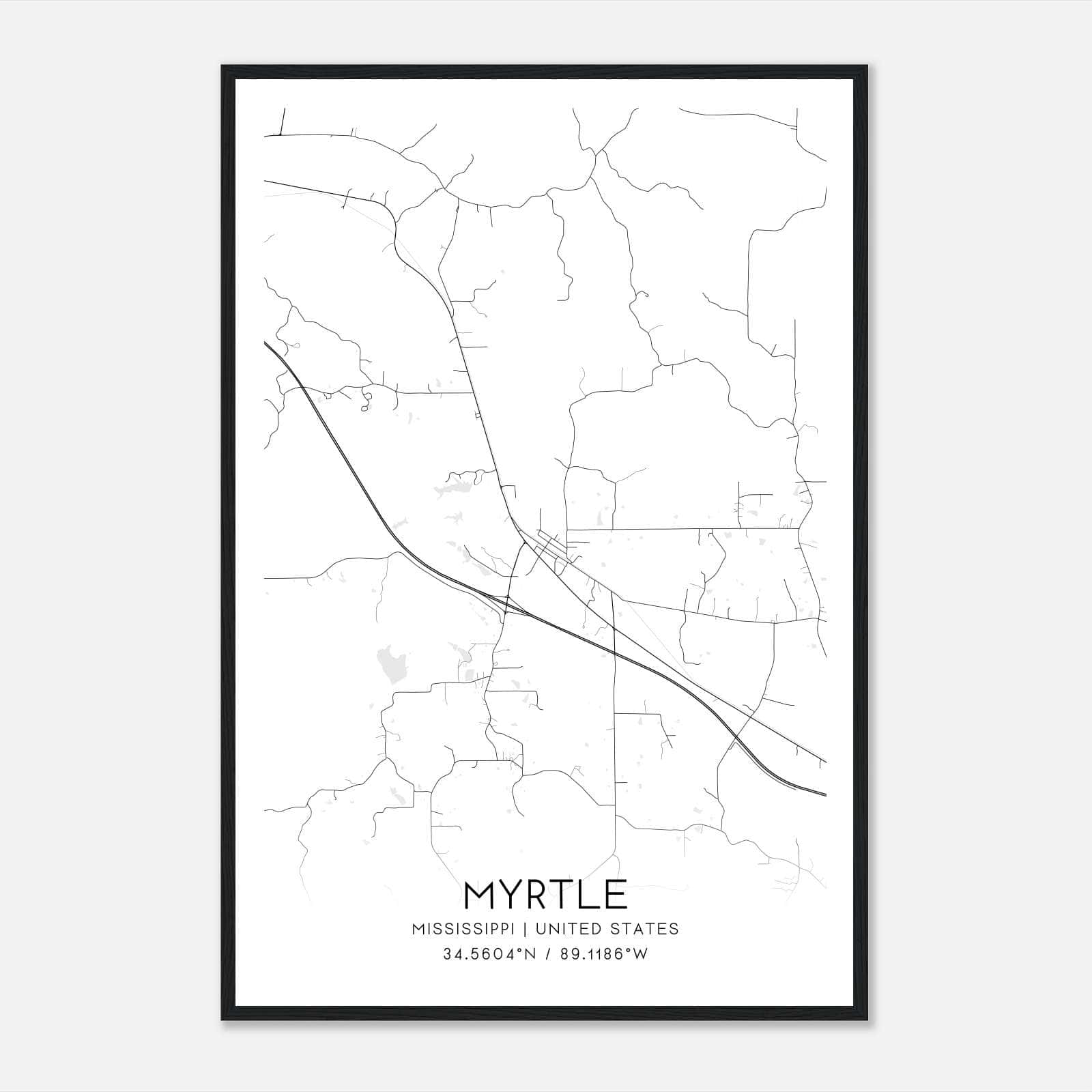 Myrtle Mississippi Map Poster, Modern Home Decor Wall Art Print ...