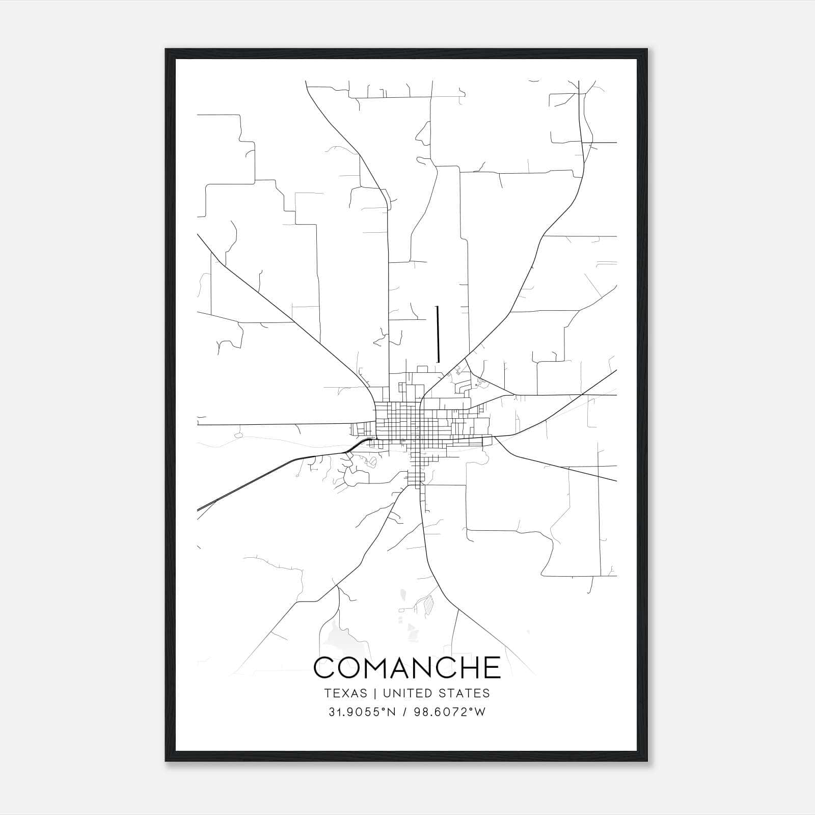 Comanche Texas Map Poster, Modern Home Decor Wall Art Print - Custom ...