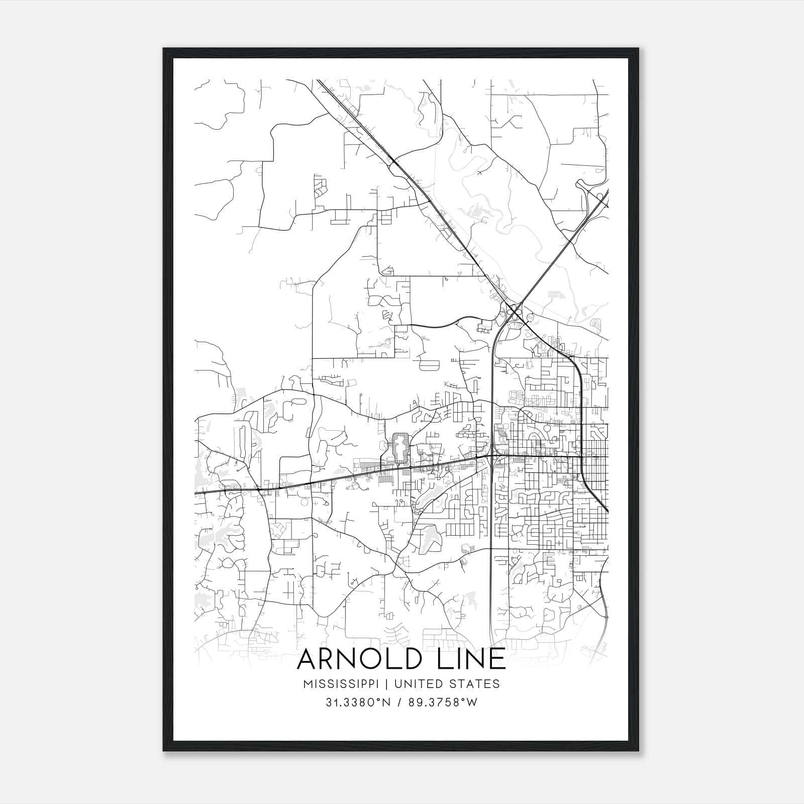 Arnold Line Mississippi Map Poster, Modern Home Decor Wall Art Print ...