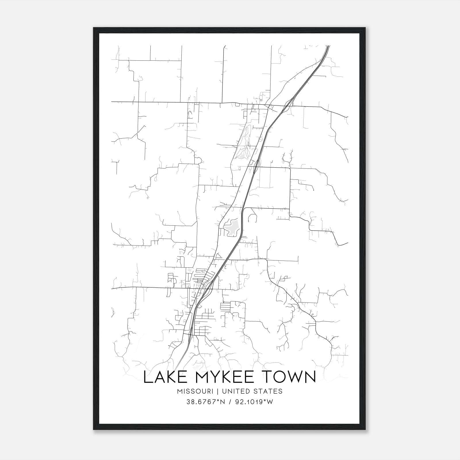 Lake Mykee Town Missouri Map Poster, Modern Home Decor Wall Art Print ...