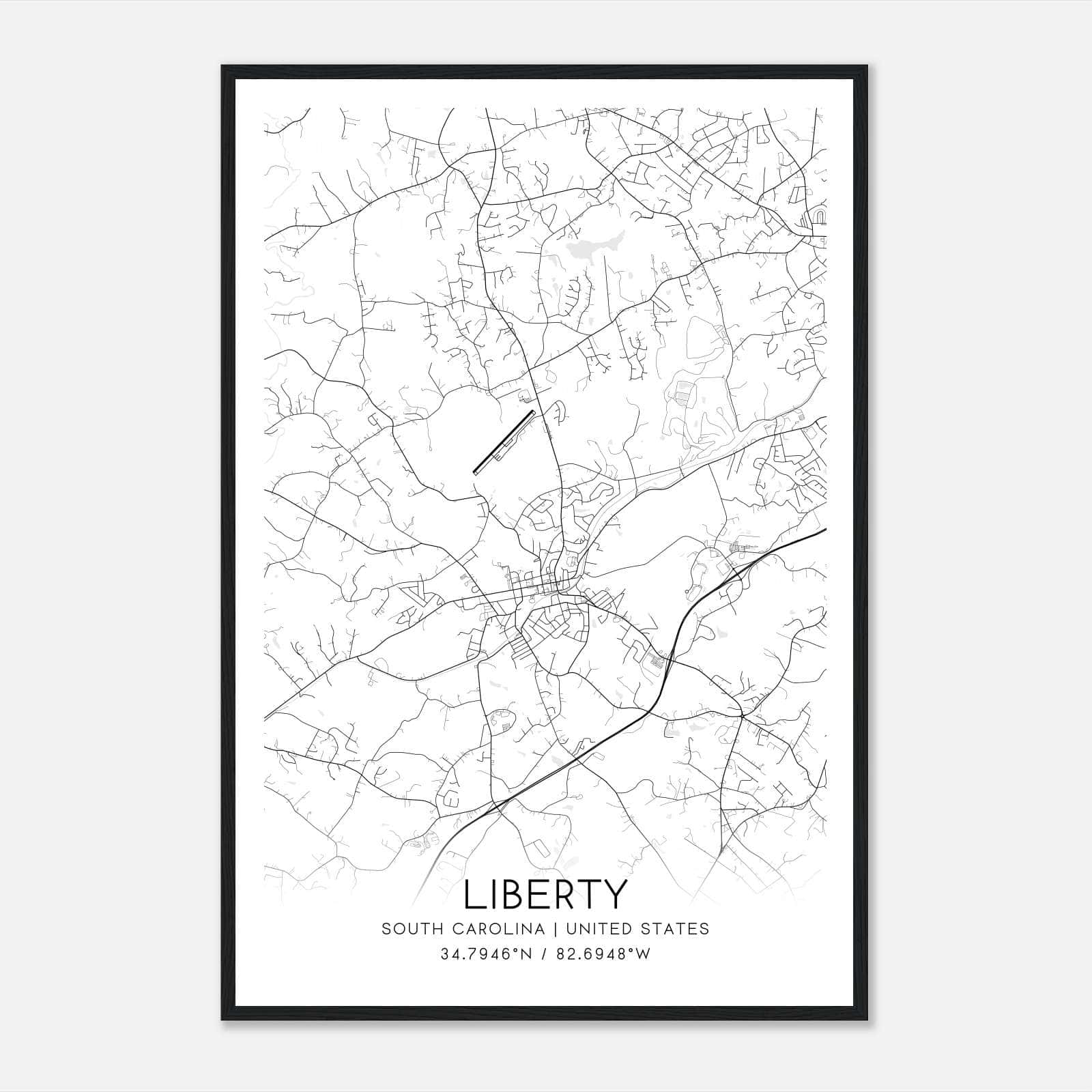 Liberty South Carolina Map Poster, Modern Home Decor Wall Art Print ...