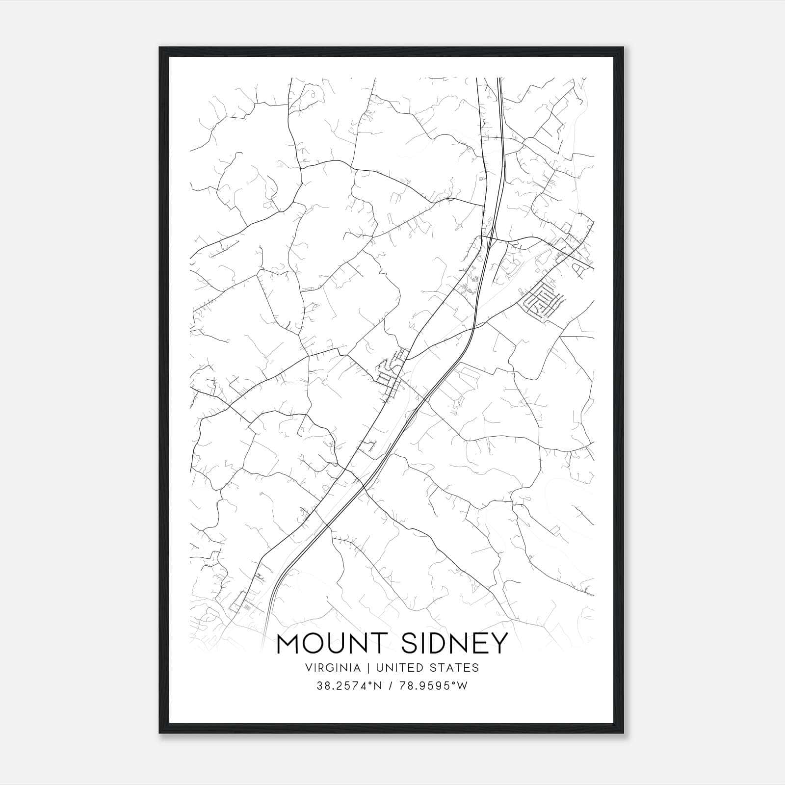 Mount Sidney Virginia Map Poster, Modern Home Decor Wall Art Print ...
