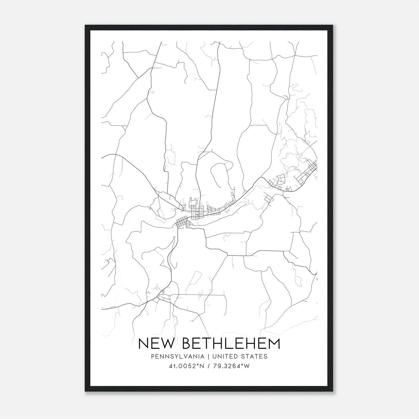 New Bethlehem Pennsylvania Map Poster, Modern Home Decor Wall Art Print ...