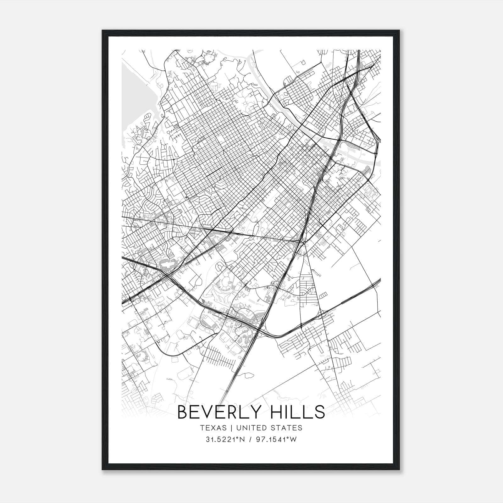 Beverly Hills Texas Map Poster, Modern Home Decor Wall Art Print ...