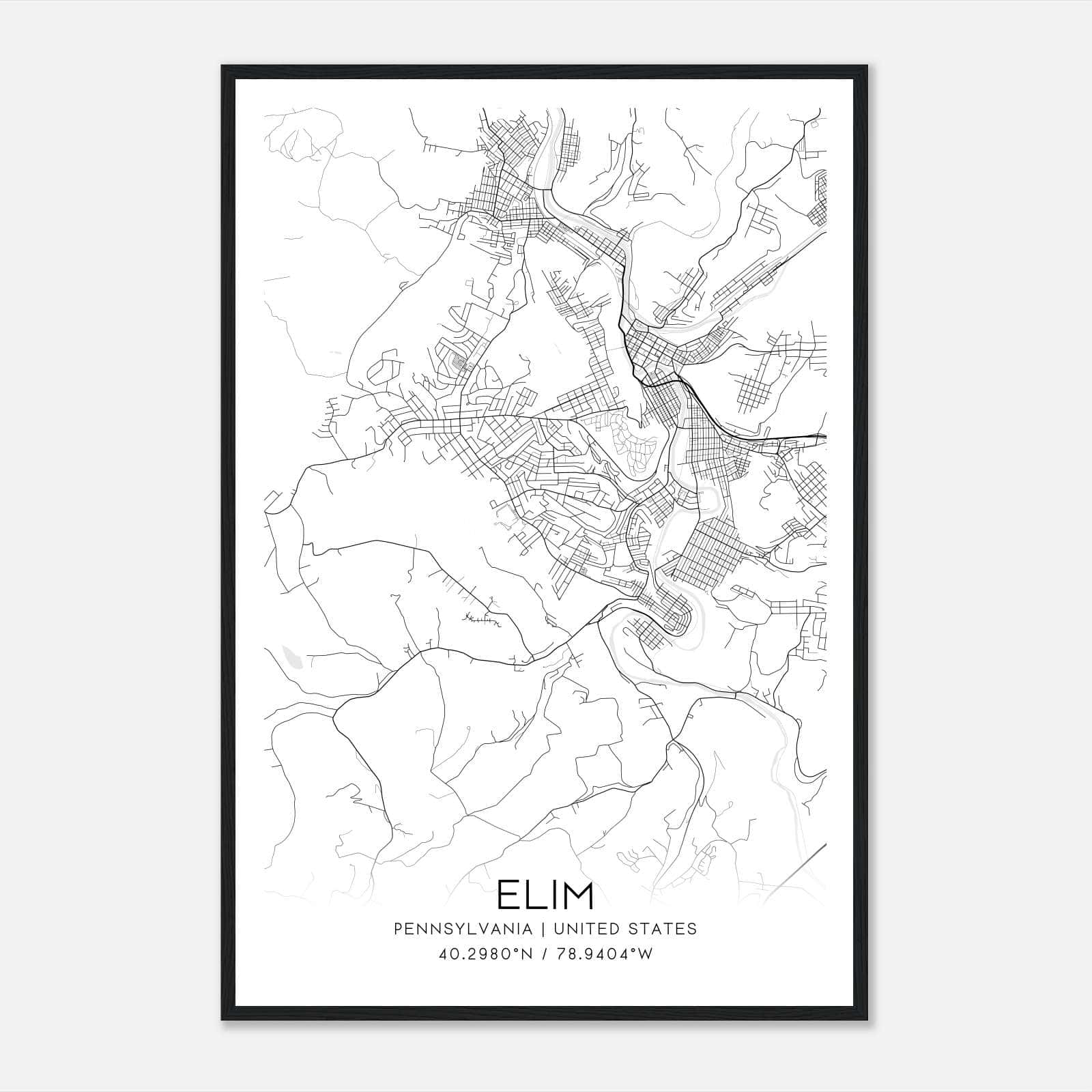 Elim Pennsylvania Map Poster, Modern Home Decor Wall Art Print - Custom ...