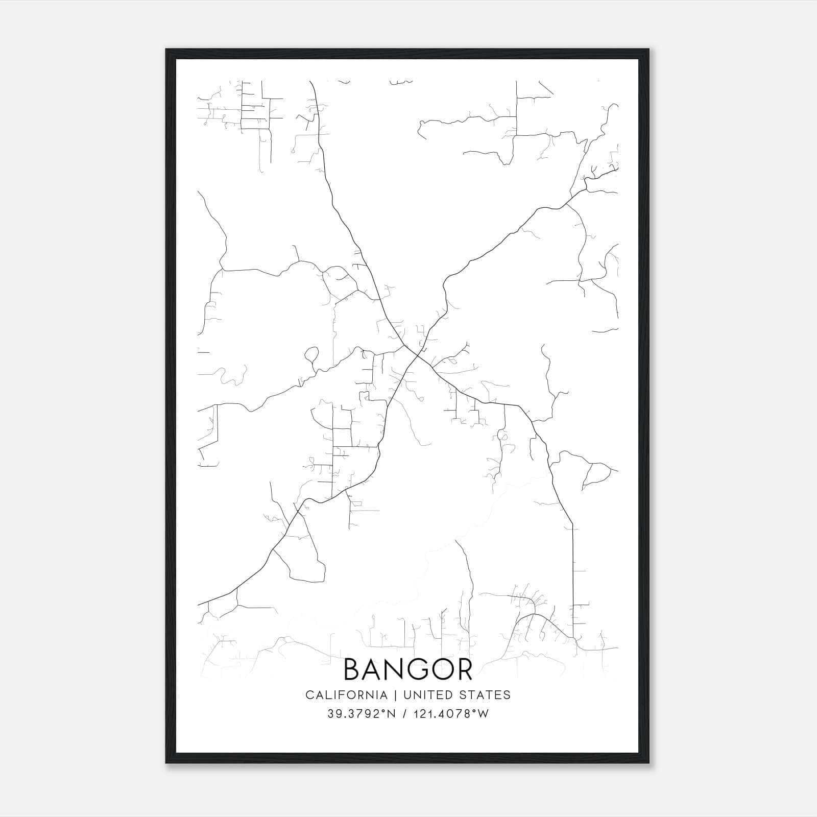 Bangor California Map Poster, Modern Home Decor Wall Art Print - Custom ...